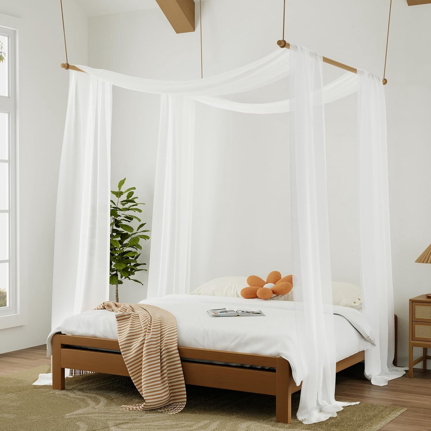 Canopy Bed Curtains - 2 Panel Canopy for Bed in 52 x 228 Inch White ...