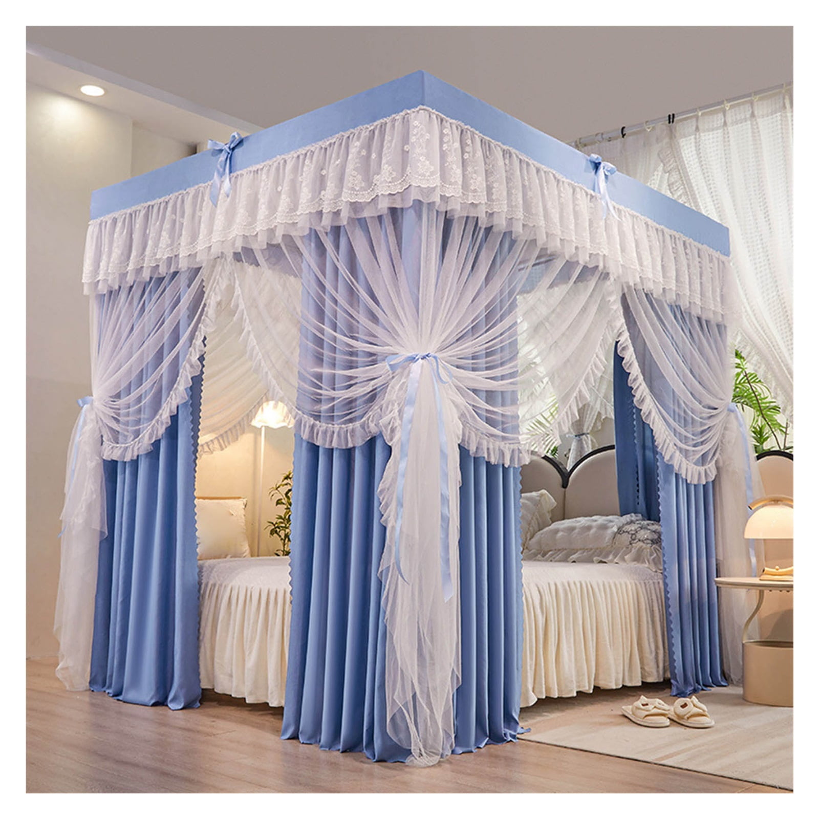 Canopy Bed Curtains, 4 Corner Post Double Tier Mosquito Net, Bed ...