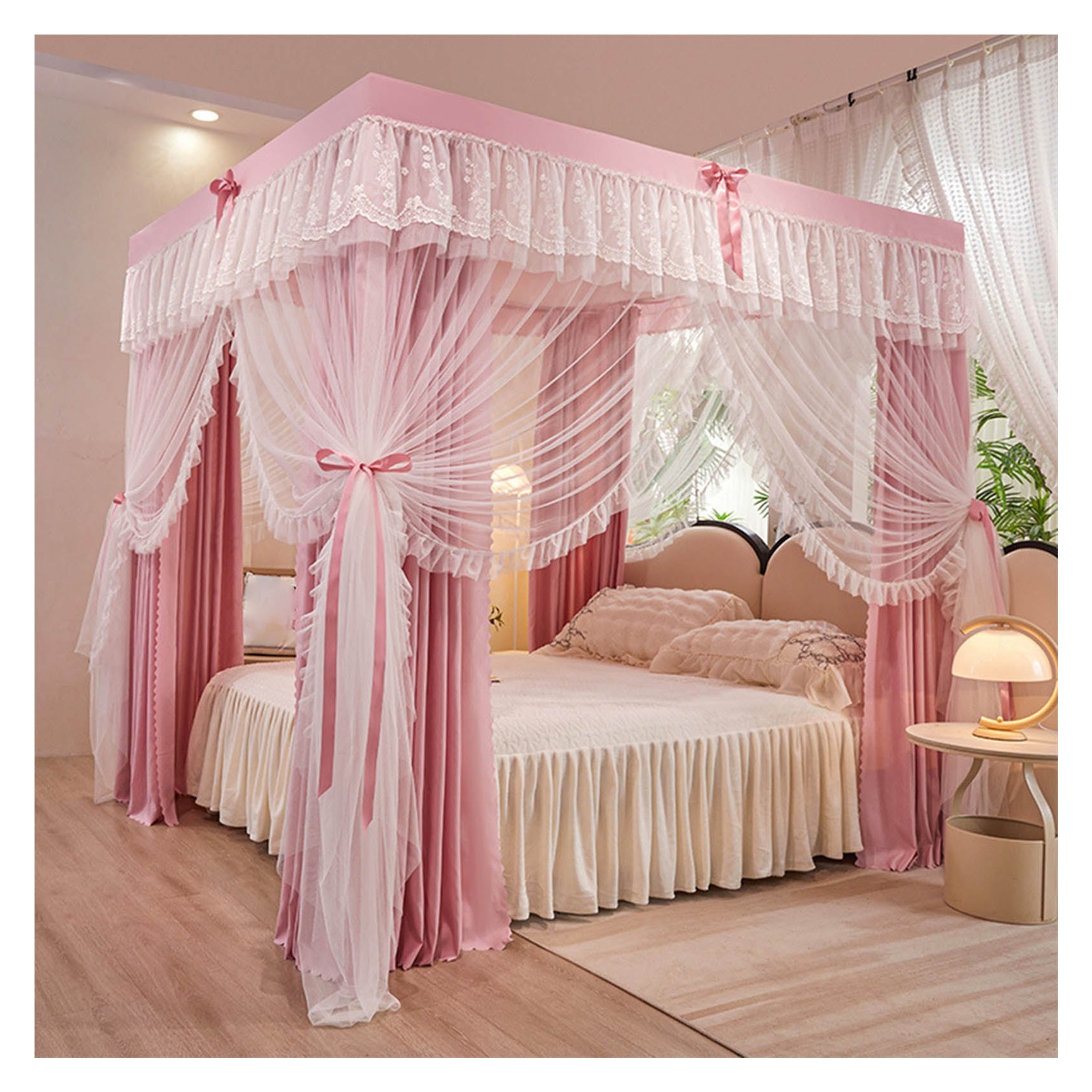 Canopy Bed Curtains, 4 Corner Post Double Tier Mosquito Net, Bed ...