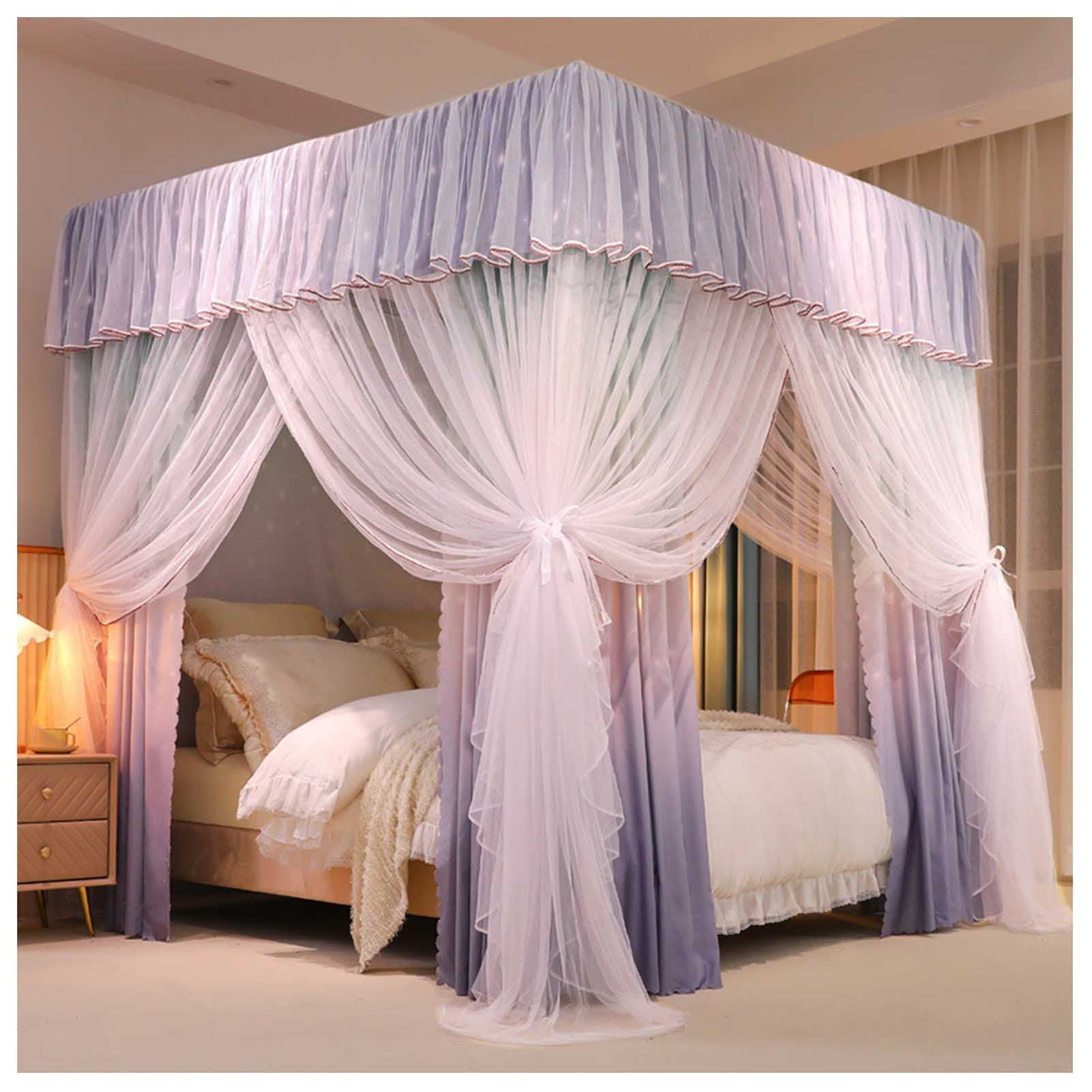 Canopy Bed Curtains Bed Frame Double Layer Mosquito Net Single/King Size Bed Four Poster Bed ...