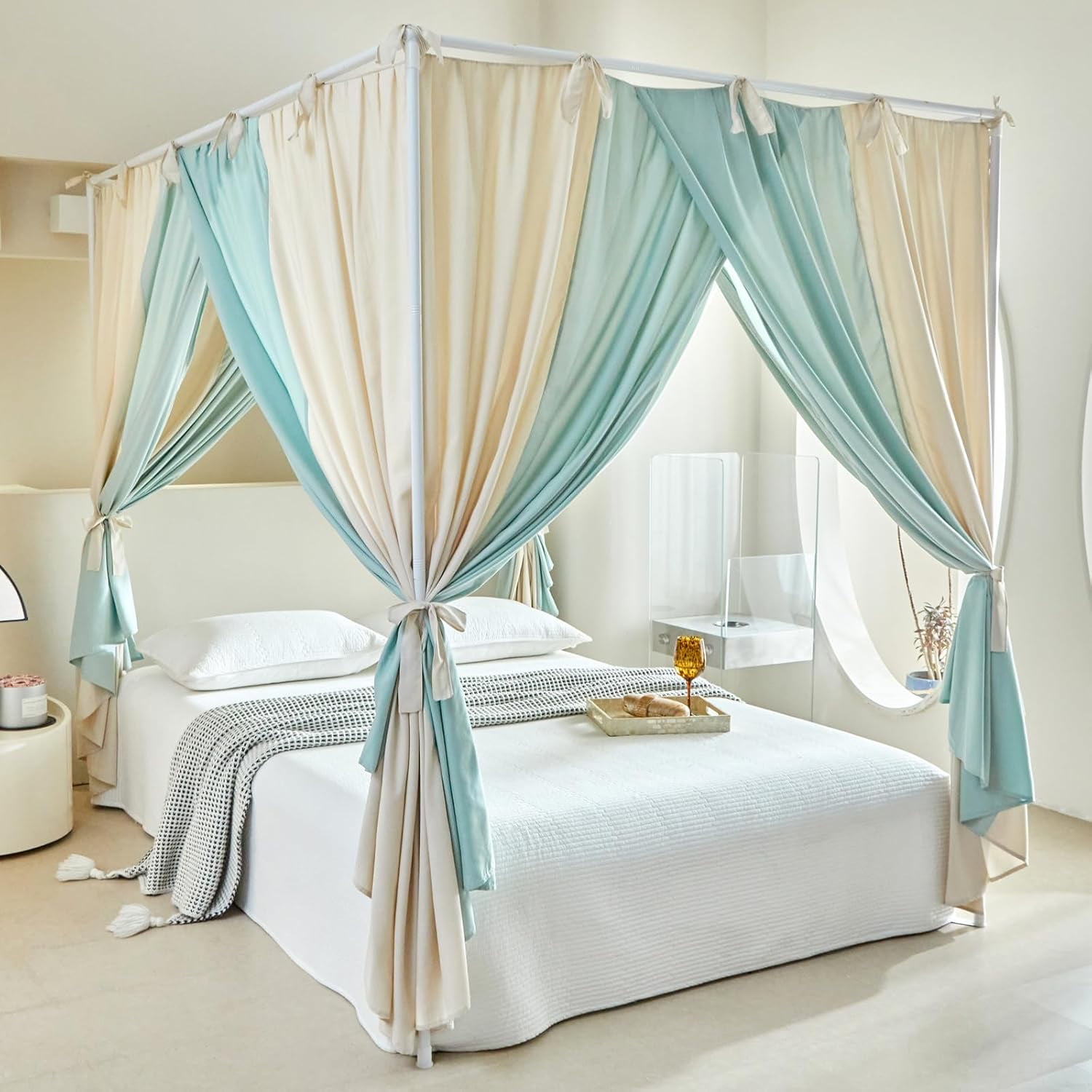 Canopy Bed Curtains with Top Ties - Elegant Soft Drapes, Bed Canopy Drapes for Girls' and Adults ...