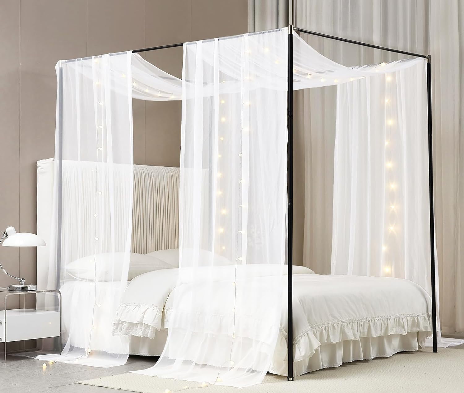 Canopy Bed Curtains with Light Princess Bed Canopy Scarf for Full/Queen ...