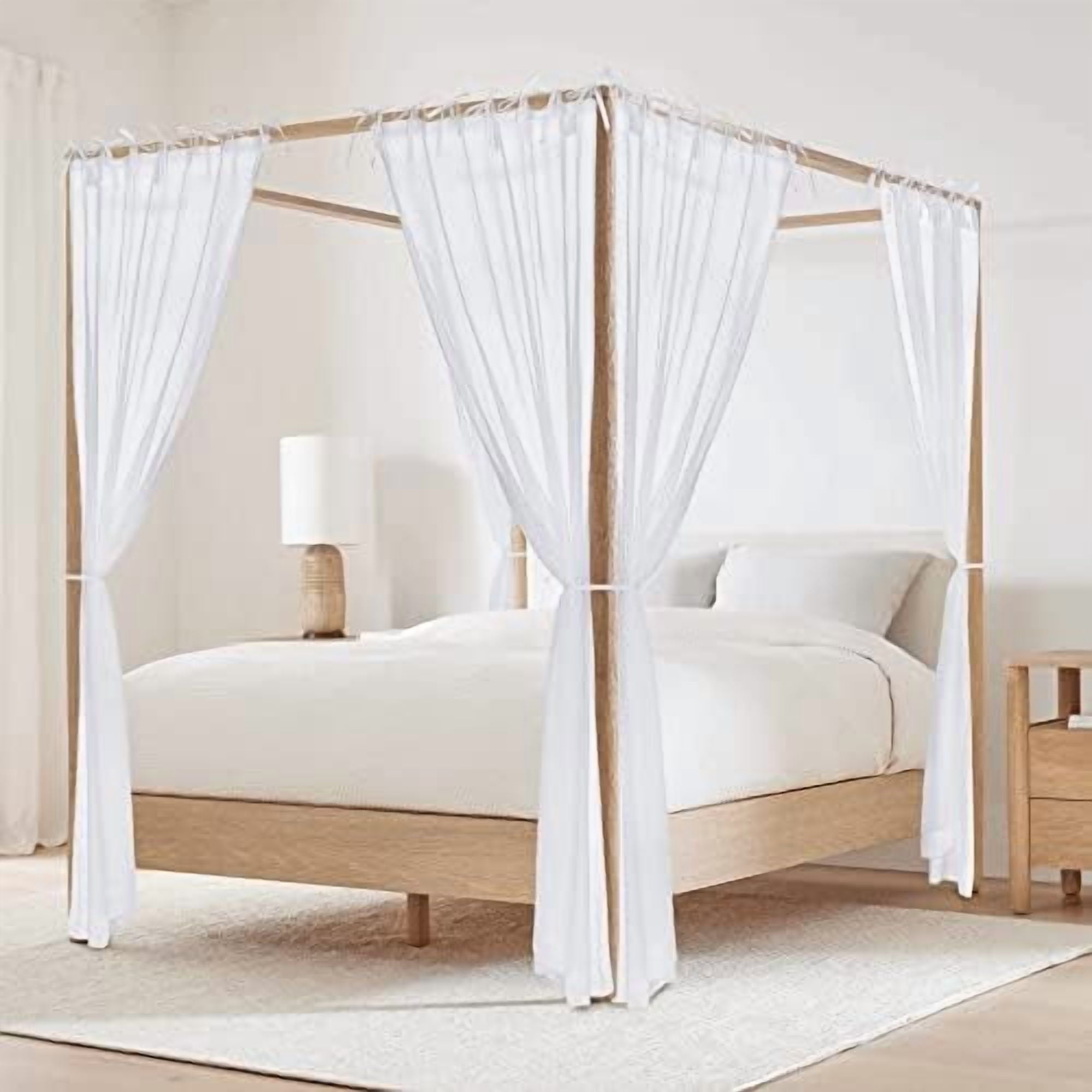 Canopy Bed Curtains with Tie Tops and Tie Backs, White Sheer for Twin ...