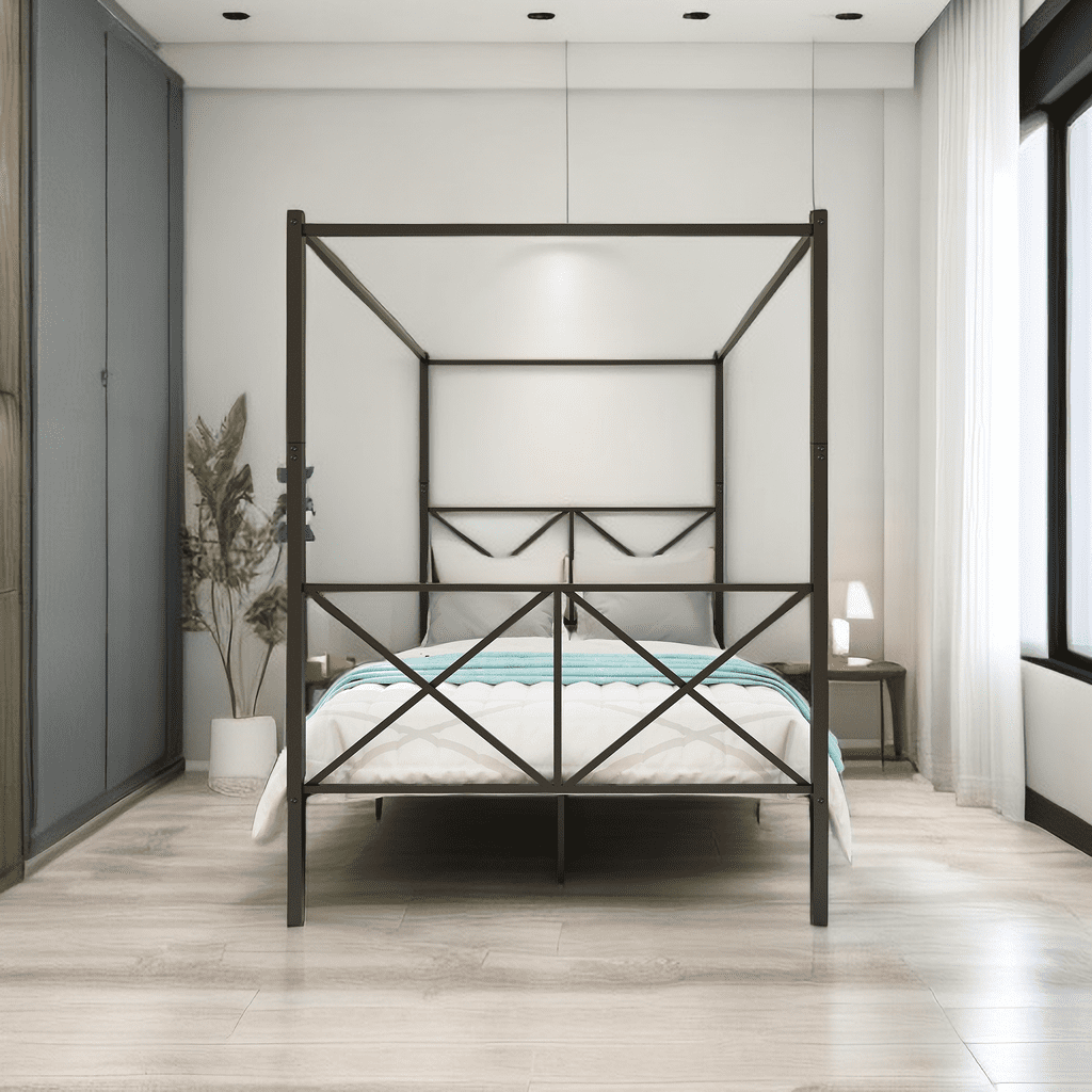 Canopy Bed Frame Full Size, Metal Platform Bed Frame with X Shaped ...