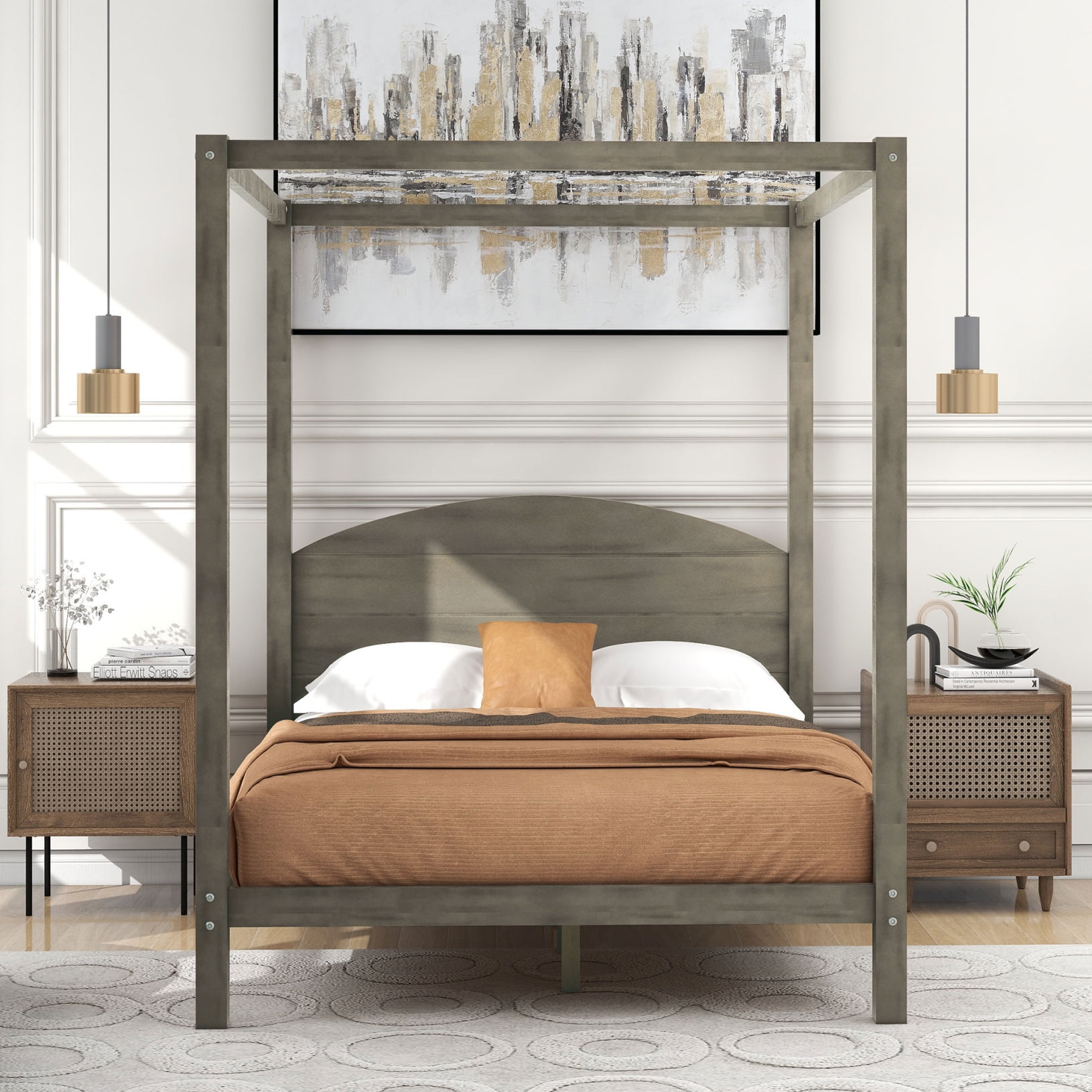 Canopy Bed Frame Full Size, Modern Canopy Platform Bed with Headboard ...