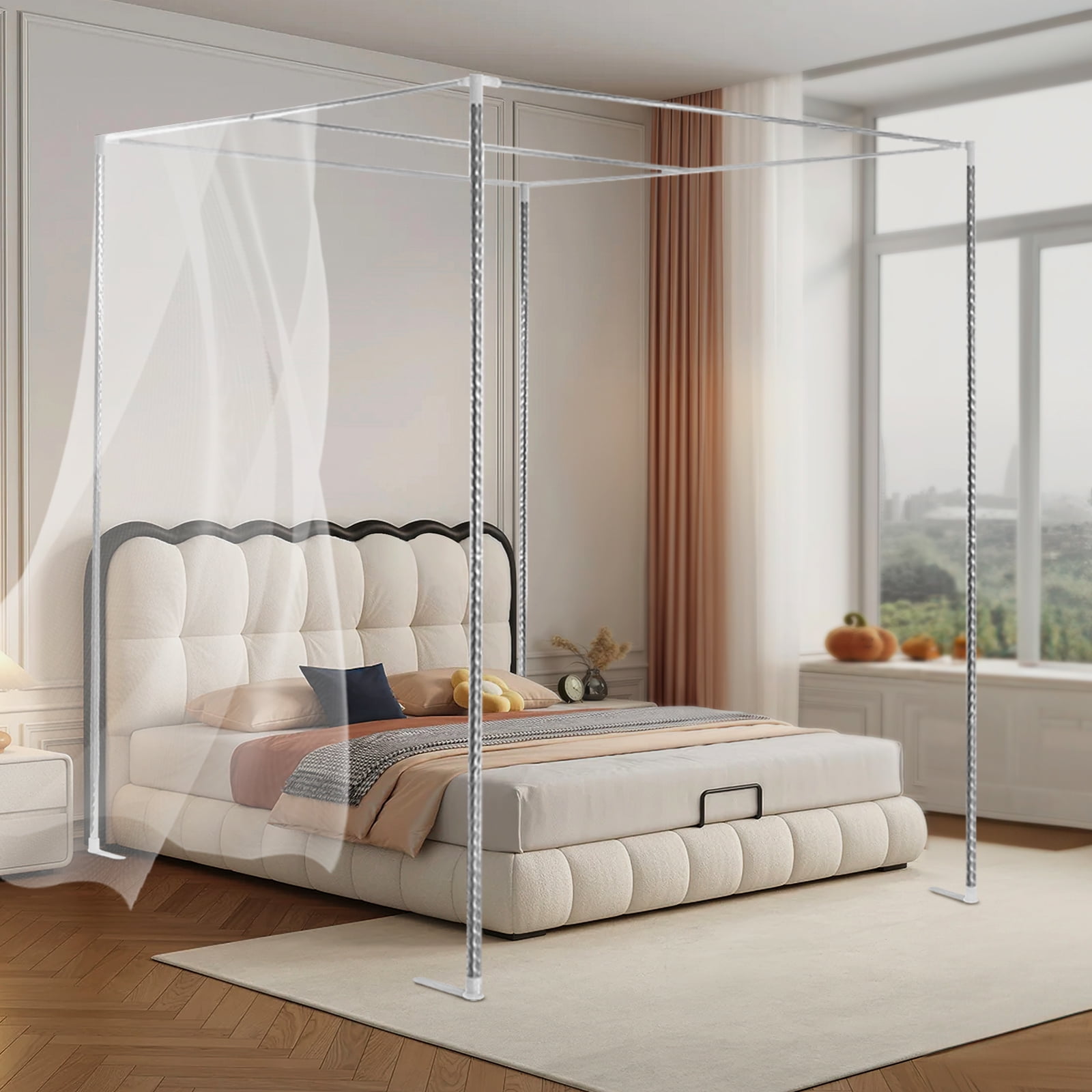 Canopy Bed Frame Queen, Thicken Stainless Steel Bed Canopy Frame, for ...