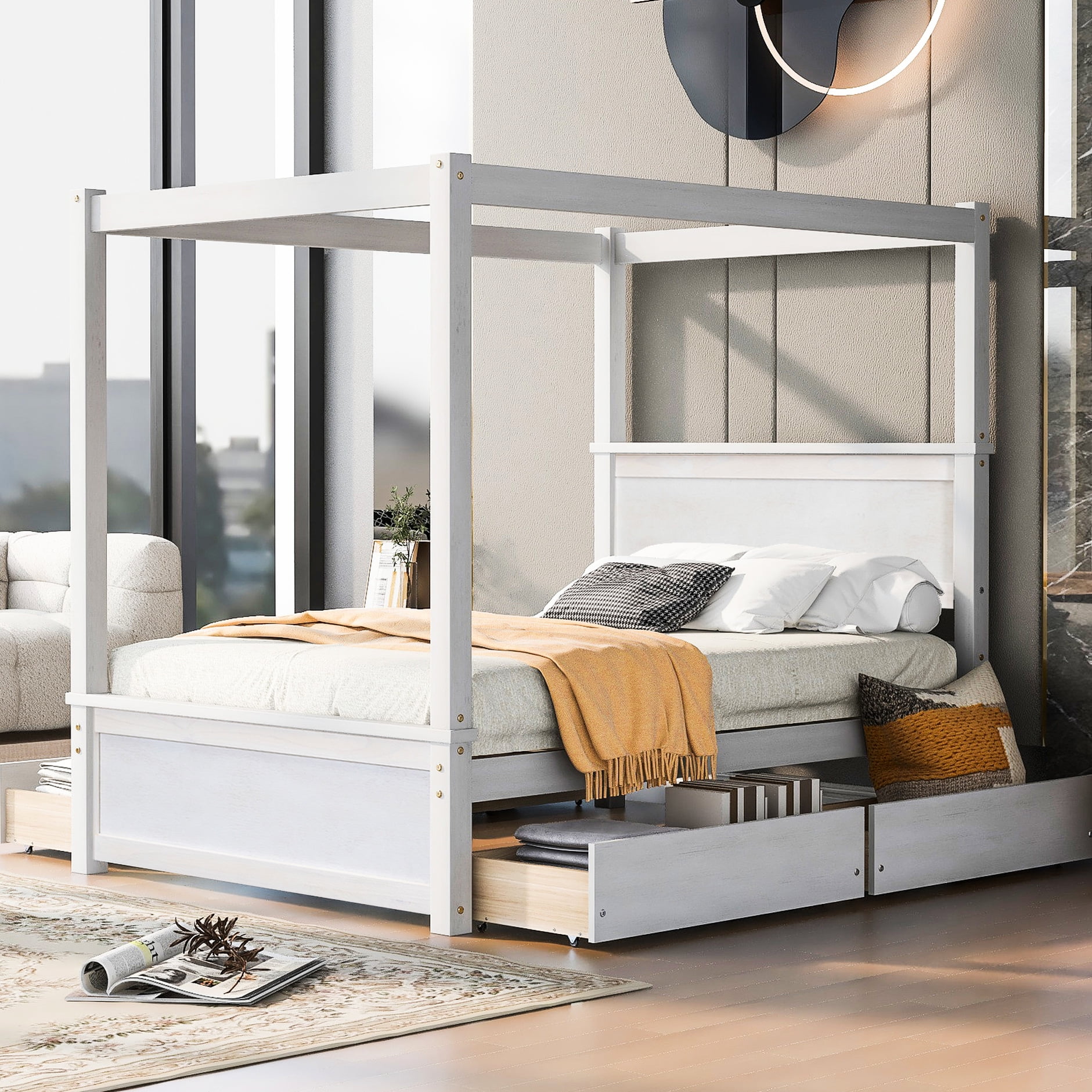 Canopy Bed with Support Slats, No Box Spring, Full Size - Walmart.com