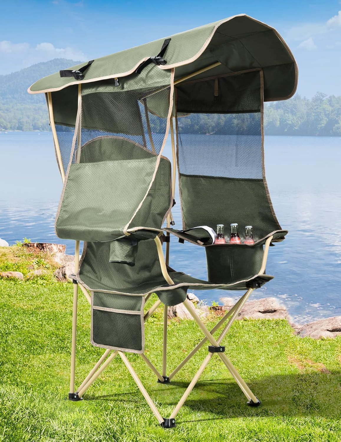 Canopy Chair with Cooler for Outdoors Sports, Folding Camping Chair ...