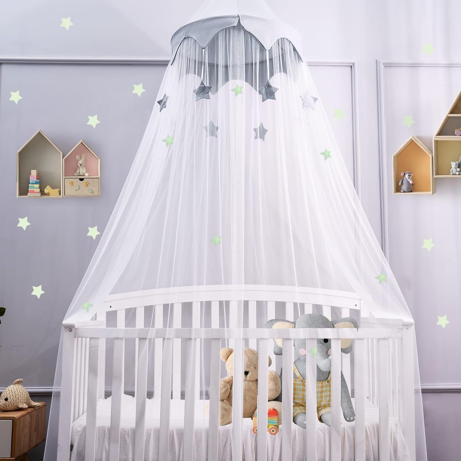 Canopy for Kids Bed with Stars, Crib Canopy with Dome, Elegant Net ...