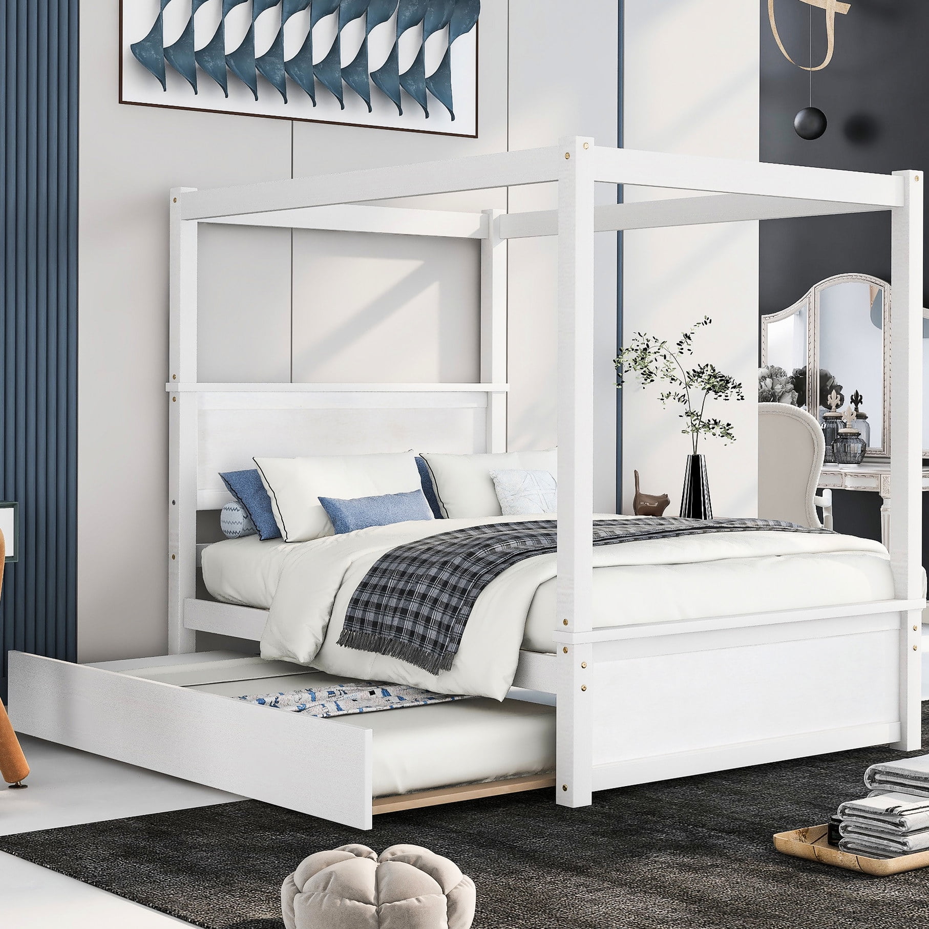 Canopy Platform Bed | Full-Length Rails | Made from Solid Wood ...