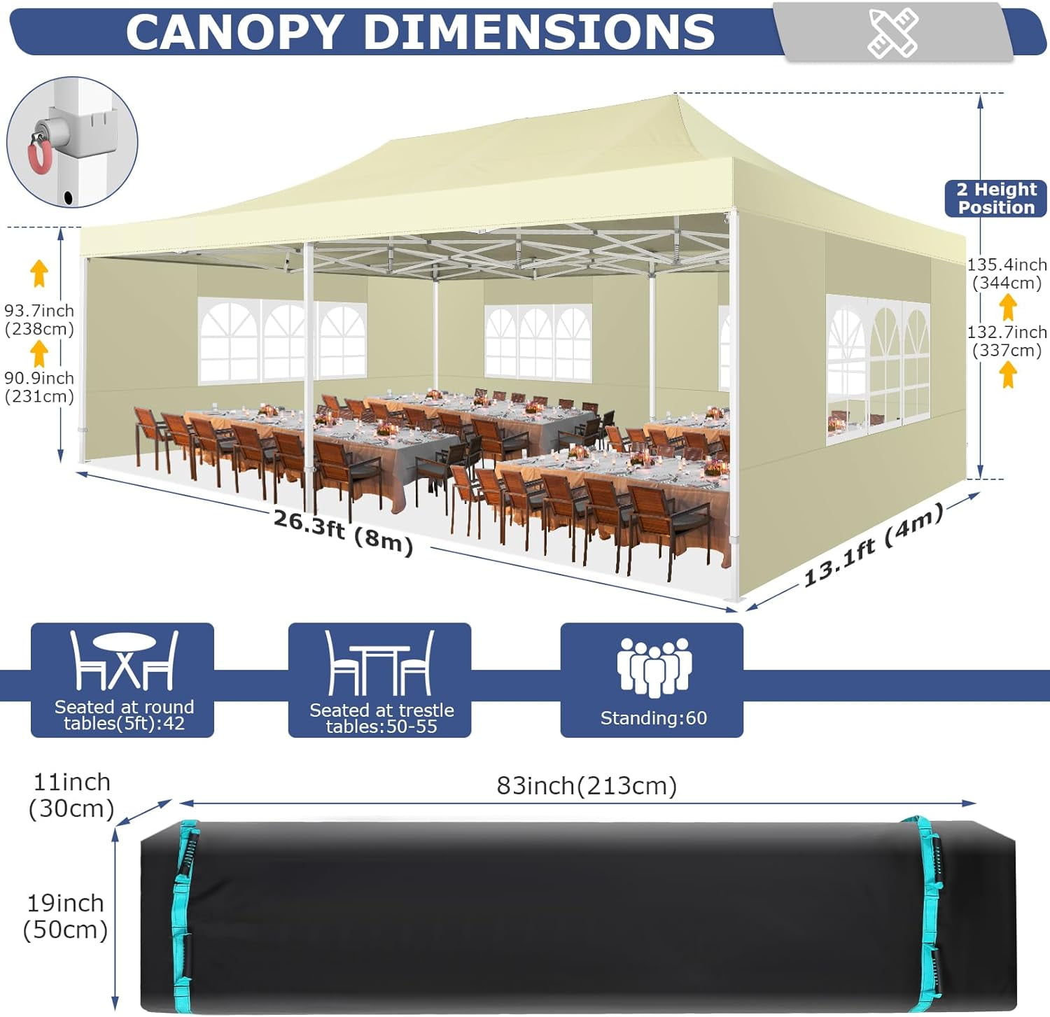 Canopy Tent 13x26 Heavy Duty Gazebo with 6 Sidewalls, UPF 50+ All ...