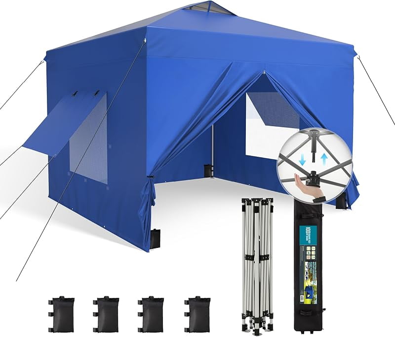Canopy Tent Pop Up 10x10 ft One Person Push Set Up Tent with 4 ...