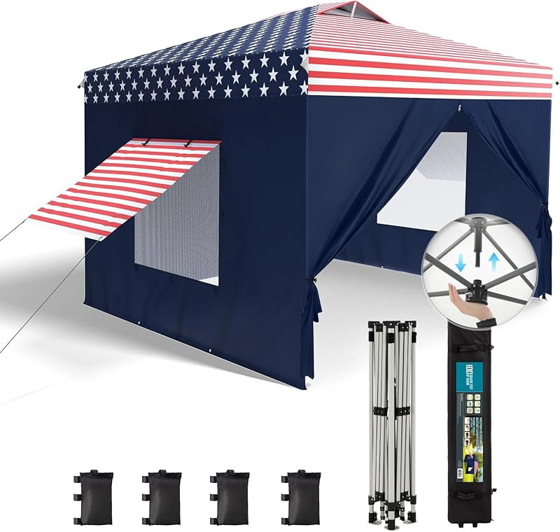 Canopy Tent Pop Up 10x10 ft One Person Push Set Up Tent with 4 ...
