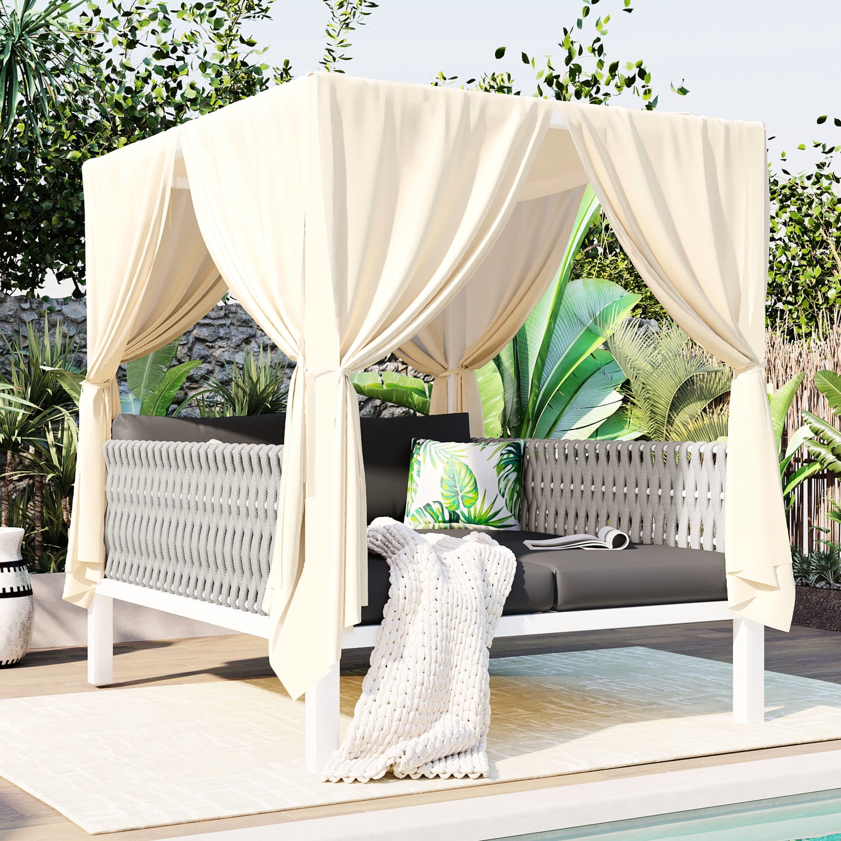 Canopy and Pillow Included Outdoor Sunbed / Versatile for Sunbathing ...