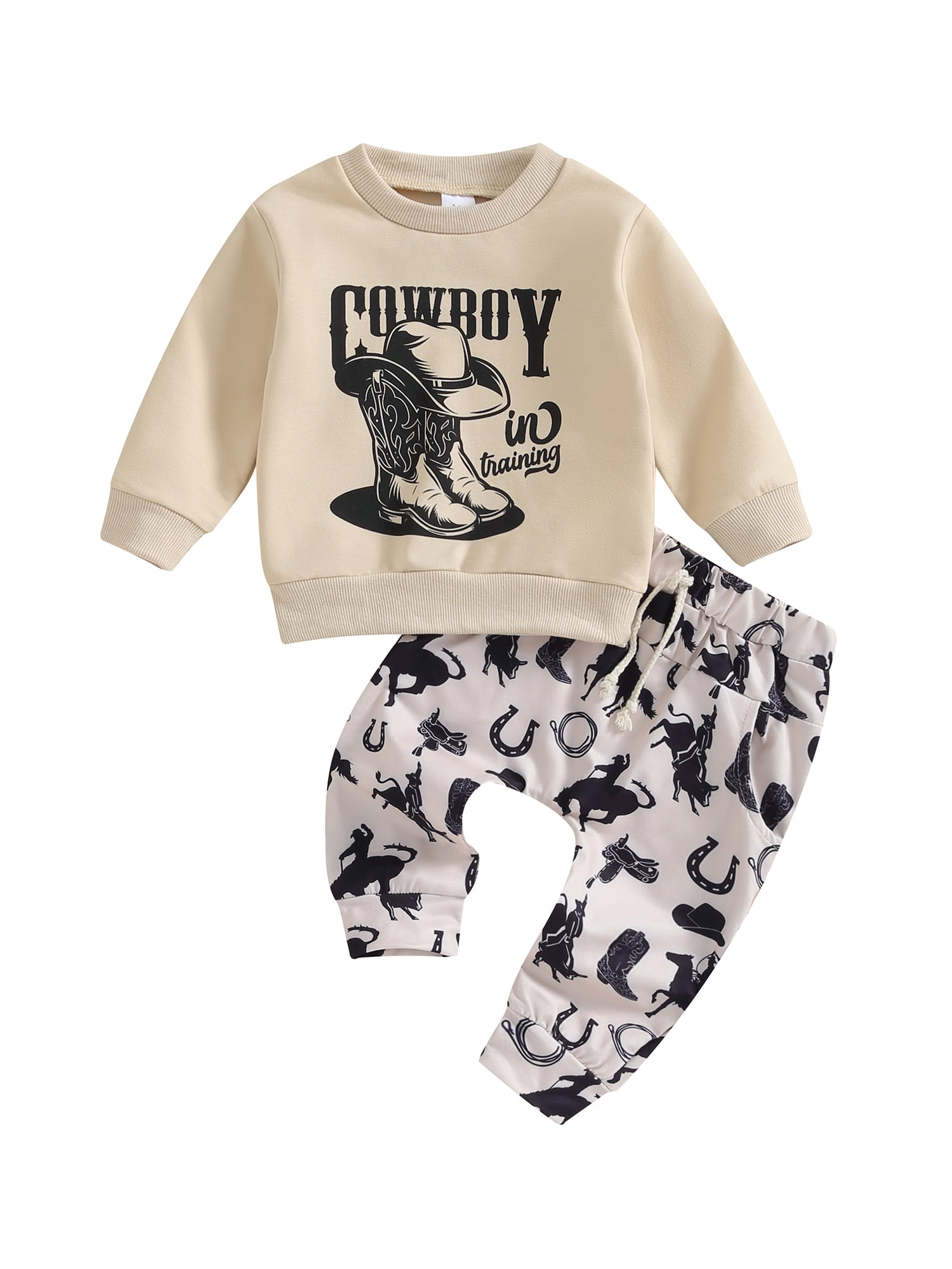 Canrulo 2Pcs Infant Toddler Baby Girl Boy Fall Outfits Long Sleeve Western Long Sleeve ...