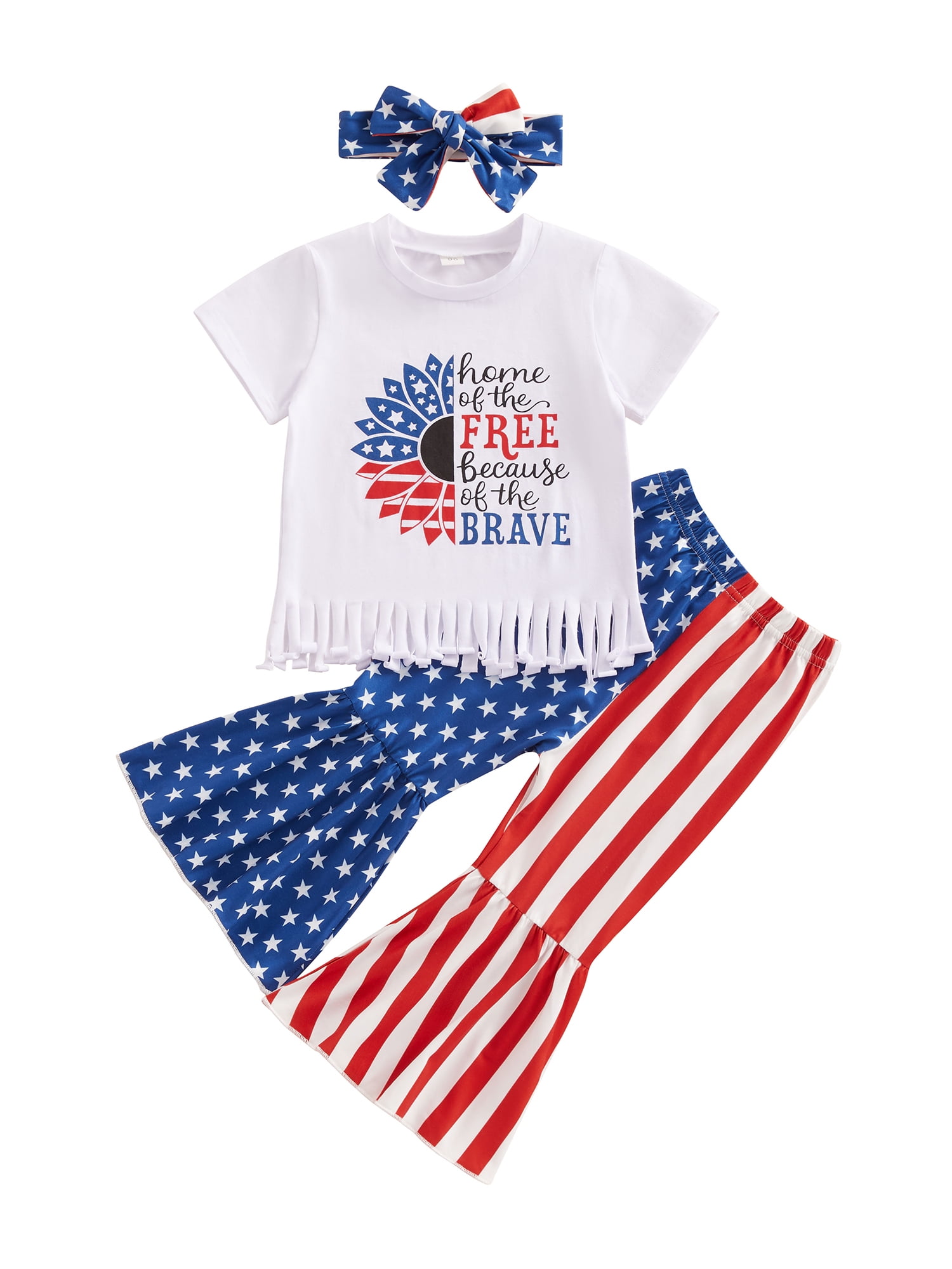 Canrulo 3Pcs Toddler Baby Girl 4th of July Outfit Short Sleeve Tassel T ...