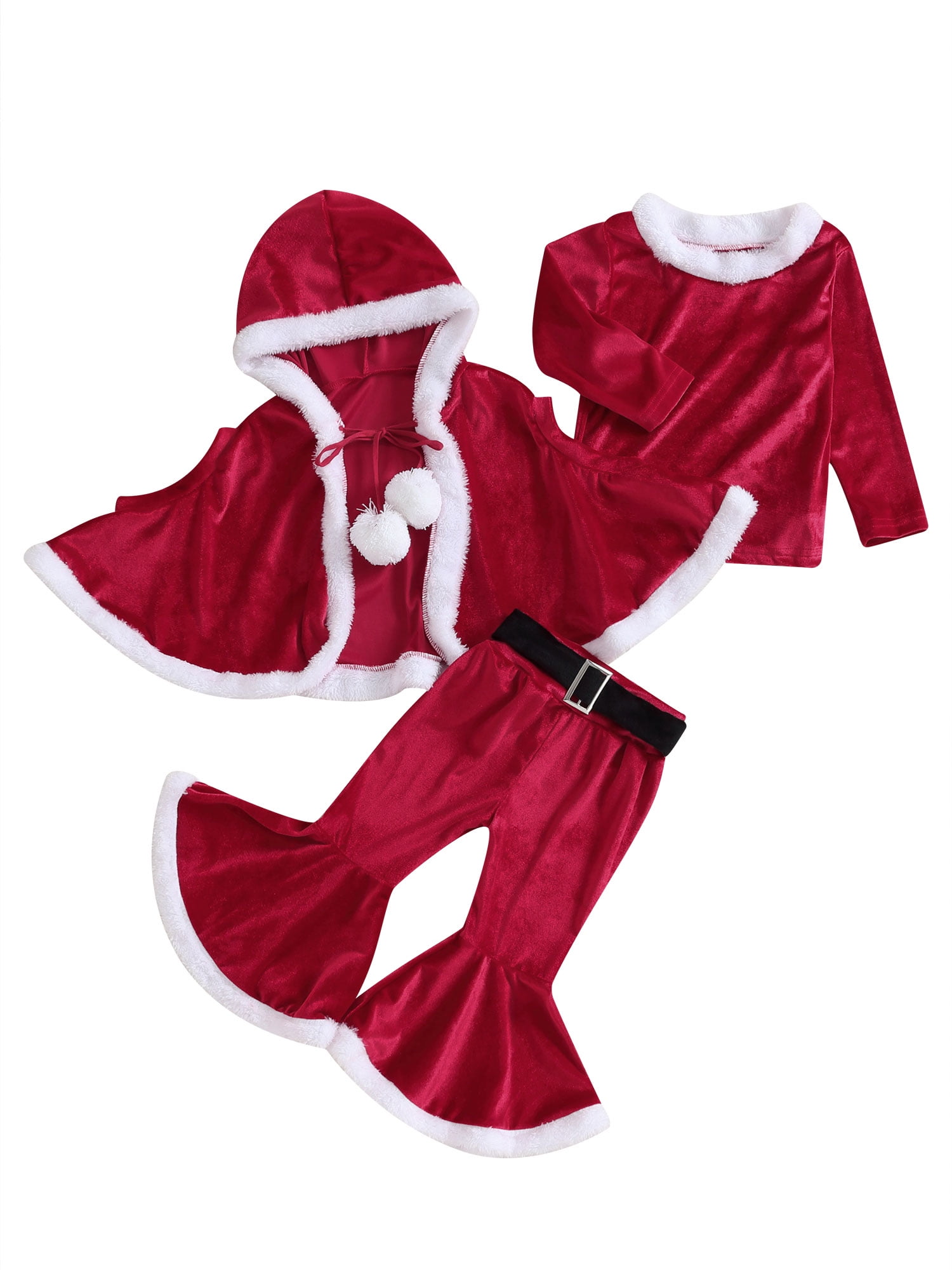 Canrulo 3Pcs Toddler Baby Girls Christmas Outfits Long Sleeve Velvet ...