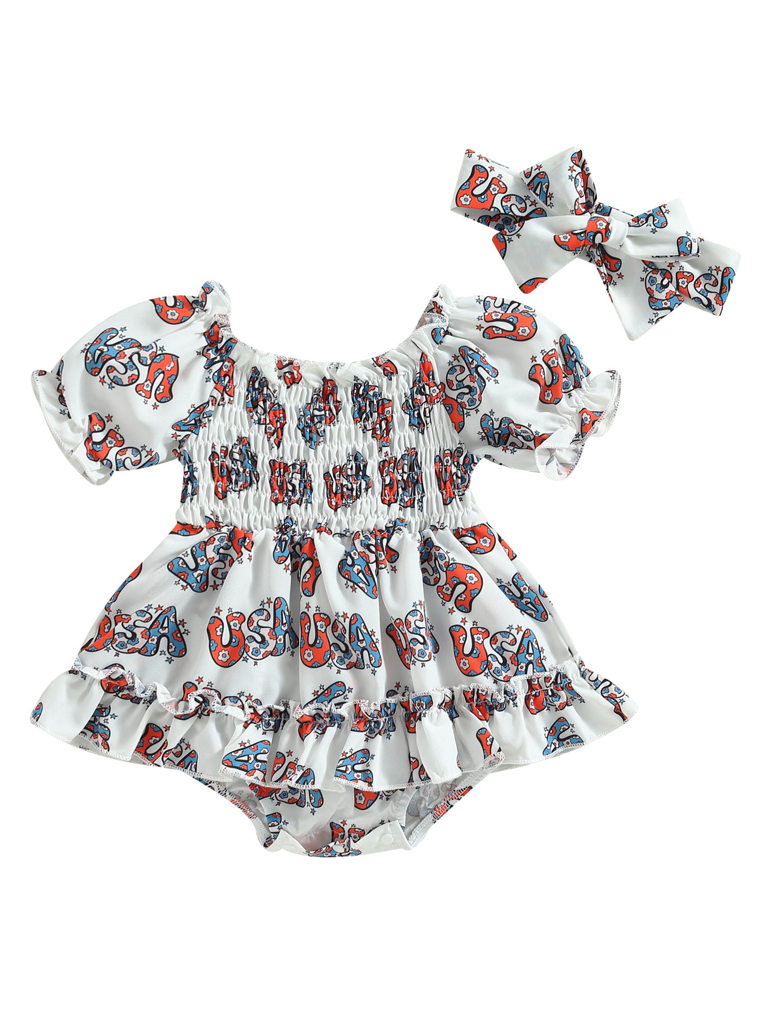 Canrulo 4th of July Baby Girl Clothes American Flag Romper Short Sleeve ...