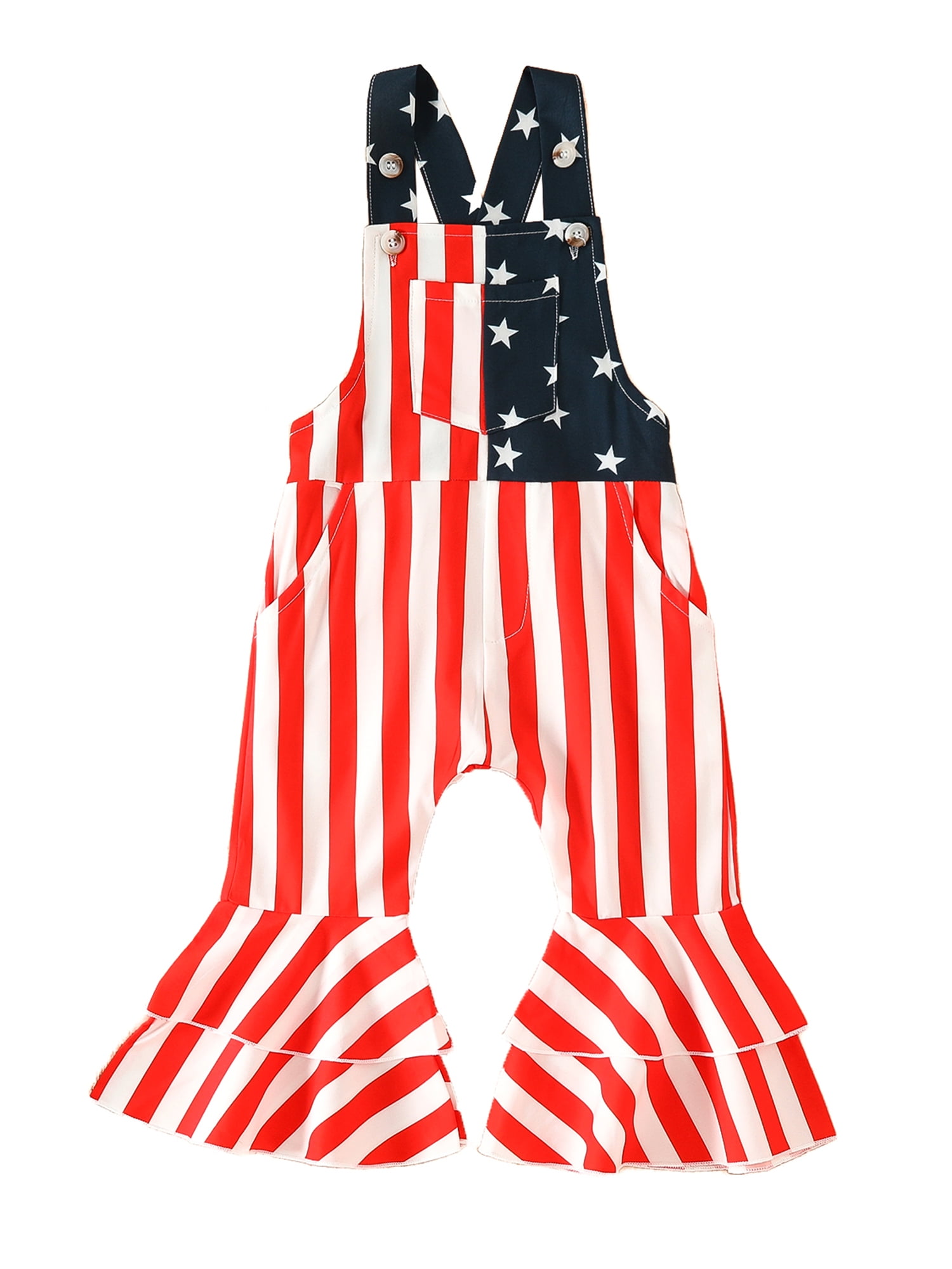 Canrulo 4th of July Toddler Baby Girl Boy One Piece Outfit American Flag Overalls Romper with ...