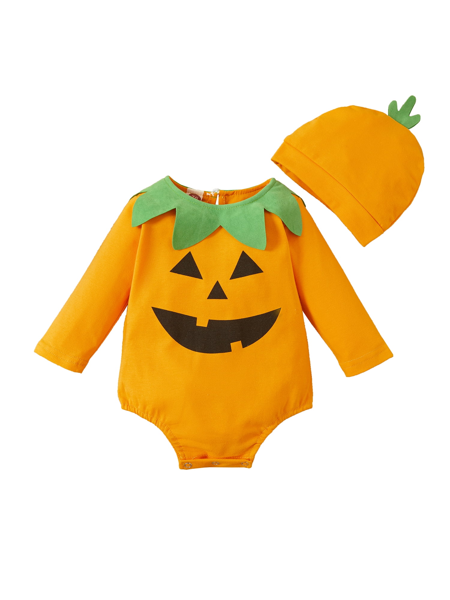 Canrulo Halloween Emoticon Long Sleeve Pumpkin Playsuit Hat Outfits for ...