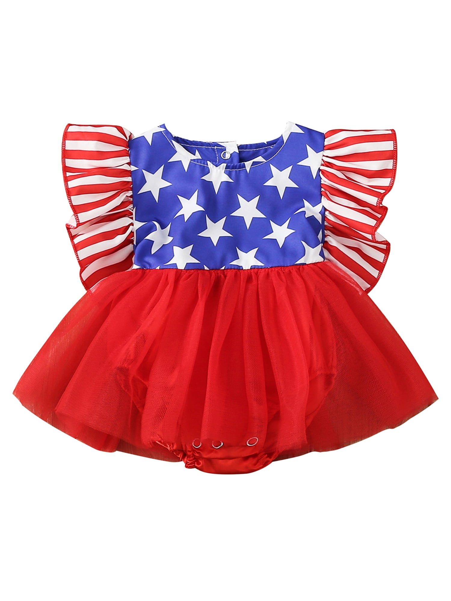 Canrulo Infant Baby Girl 4Th of July Dress Ruffle Sleeveless Tulle ...