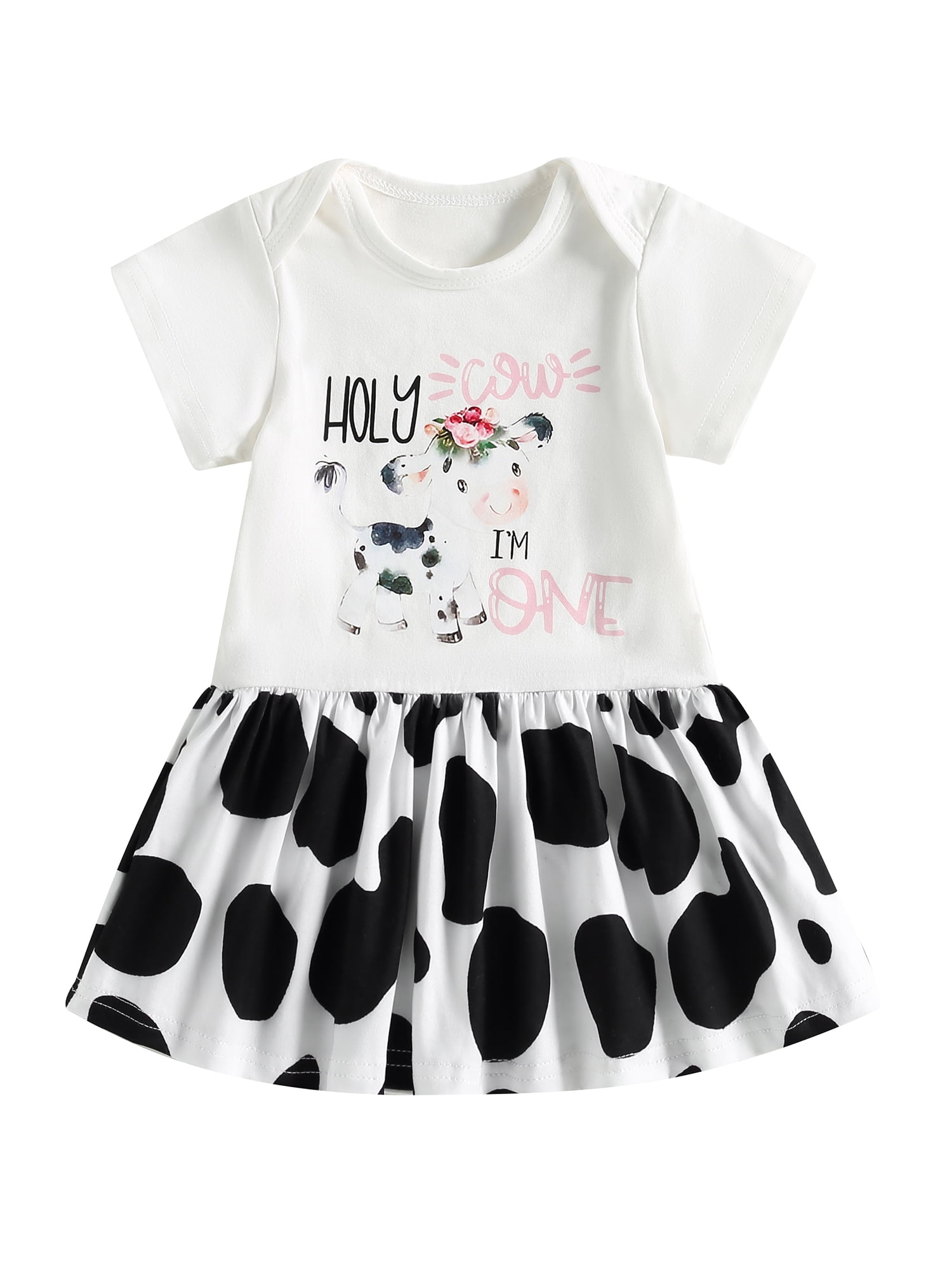 Canrulo Infant Baby Girls Summer Dresses Kids Short Sleeve Cow Print One Piece A-line Dress ...