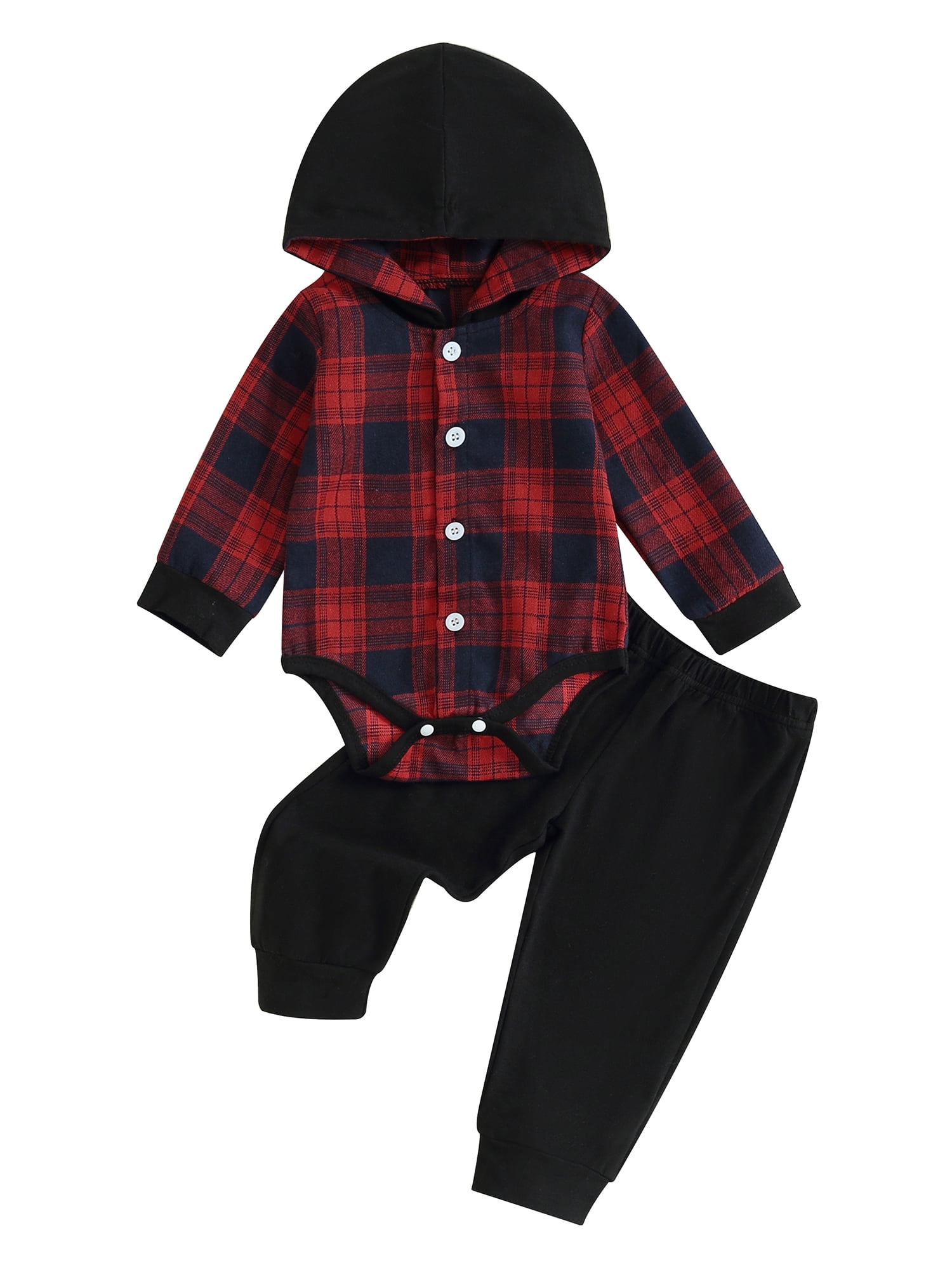 Canrulo Newborn Baby Boy Fall Winter Outfits Plaids Long Sleeve Hooded ...