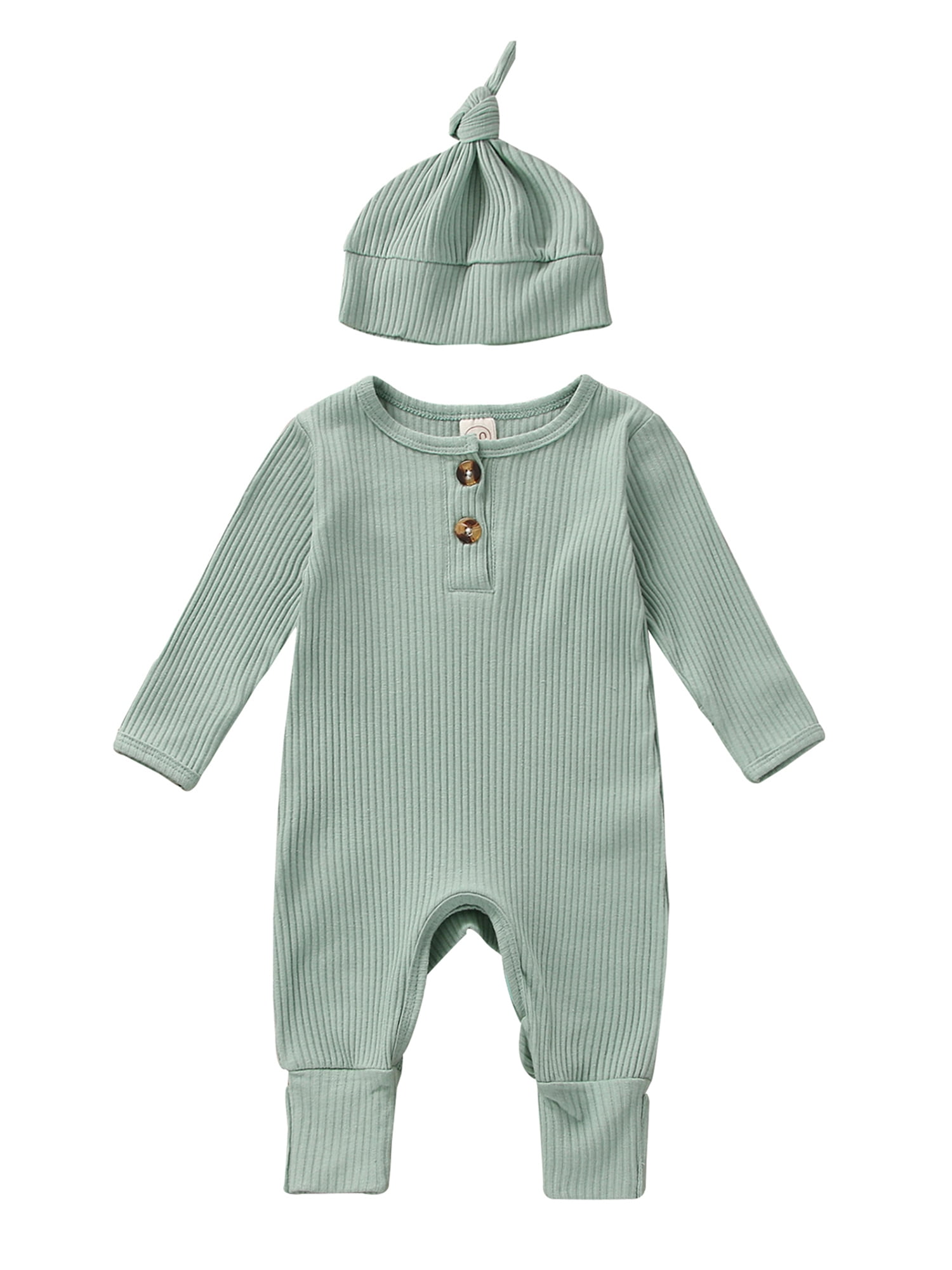 Canrulo Newborn Baby Boy Girl Clothes Knit Ribbed Romper Long Sleeve ...