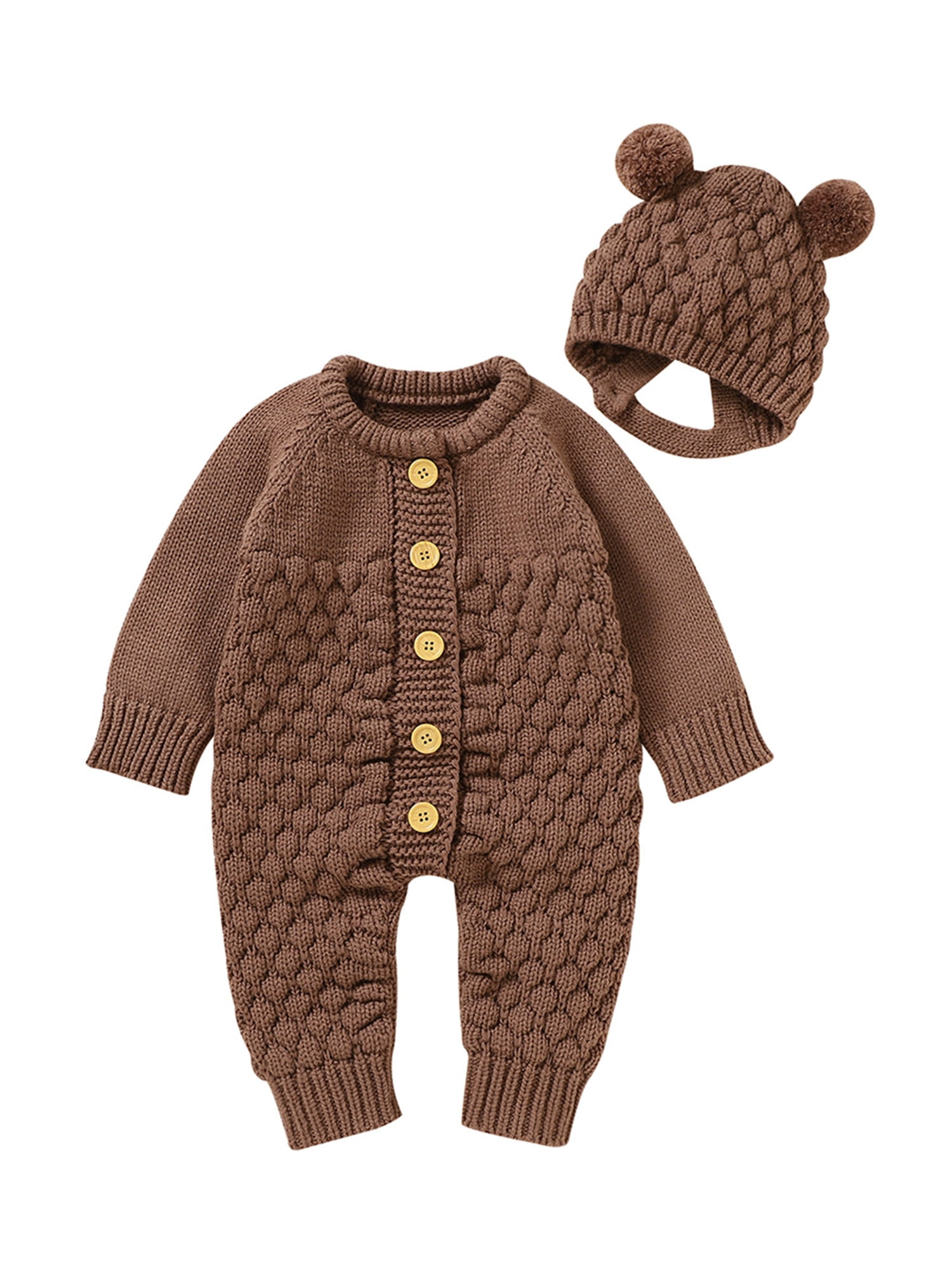 Canrulo Newborn Baby Boy Girl Knit Sweater Romper Hooded Long Sleeve Button Knitted Jumpsuit ...