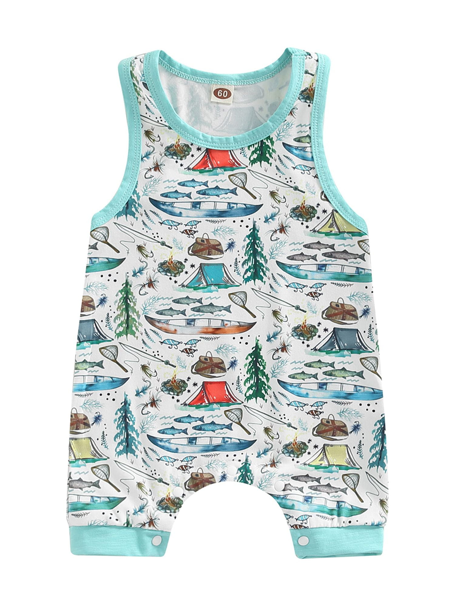 Canrulo Newborn Baby Boy Sleeveless Cartoon Fish Romper Bodysuit One ...