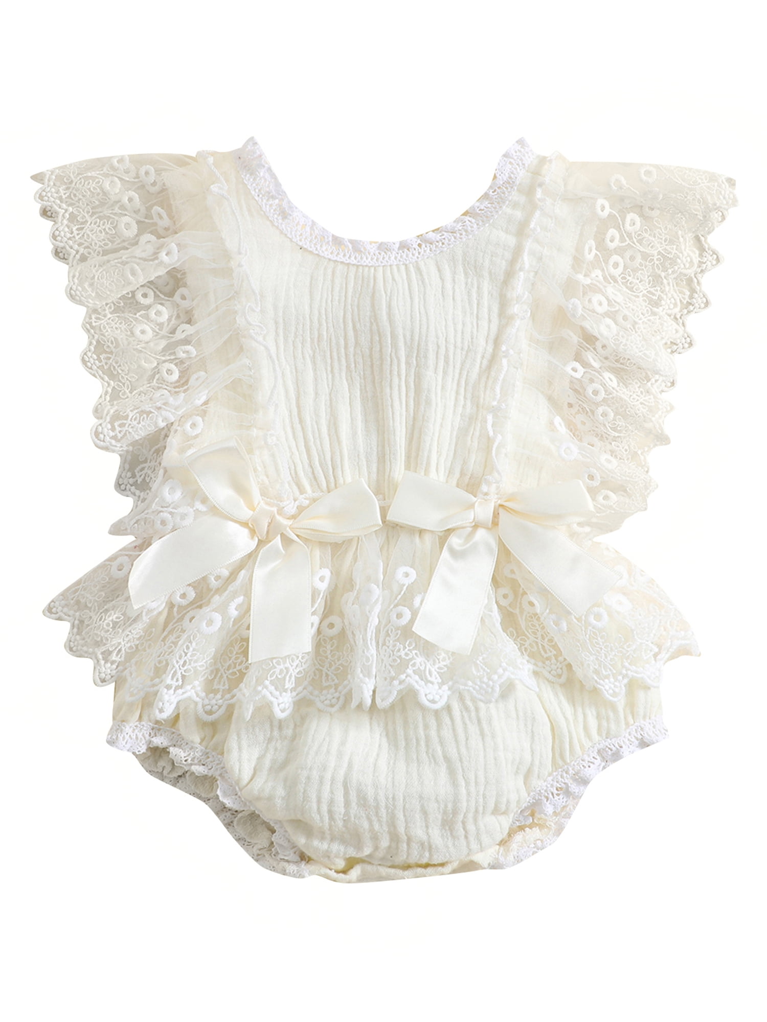 Canrulo Newborn Baby Girl Boho Lace Ruffle Sleeve Romper Jumpsuit Bodysuit Princess Birthday ...