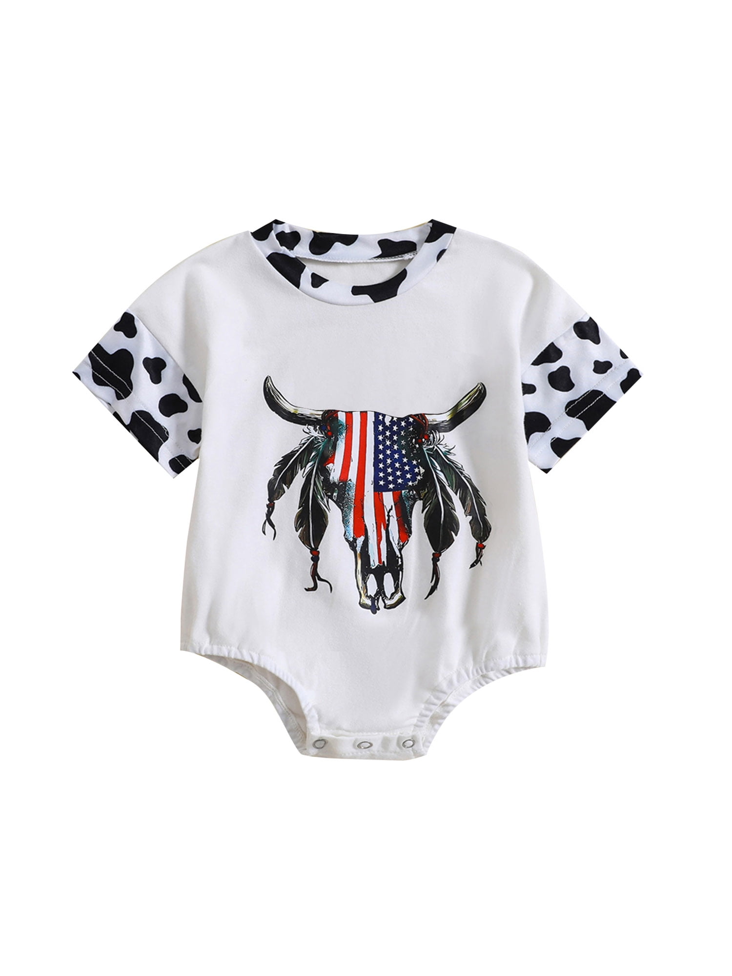 Canrulo Newborn Baby Girl Boy 4th of July Romper Short Sleeve Cow Head Print Jumpsuit Bodysuit ...