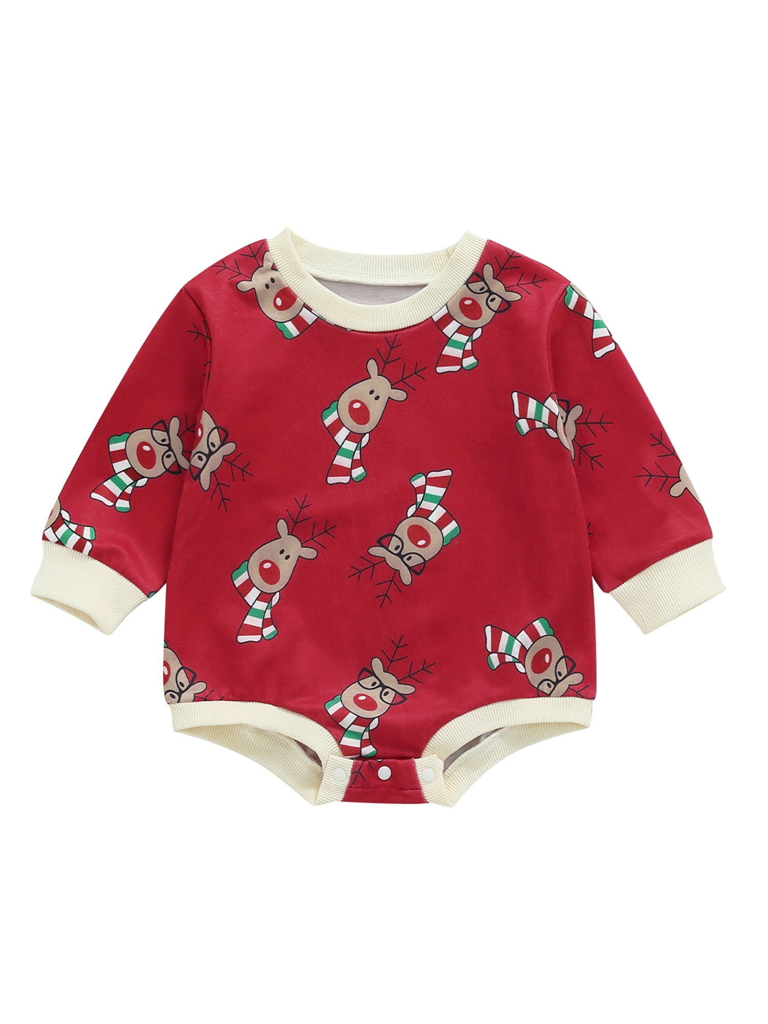 Canrulo Newborn Baby Girl Boy Christmas Romper Cute Deer Print Long Sleeve One-Piece Bodysuit ...