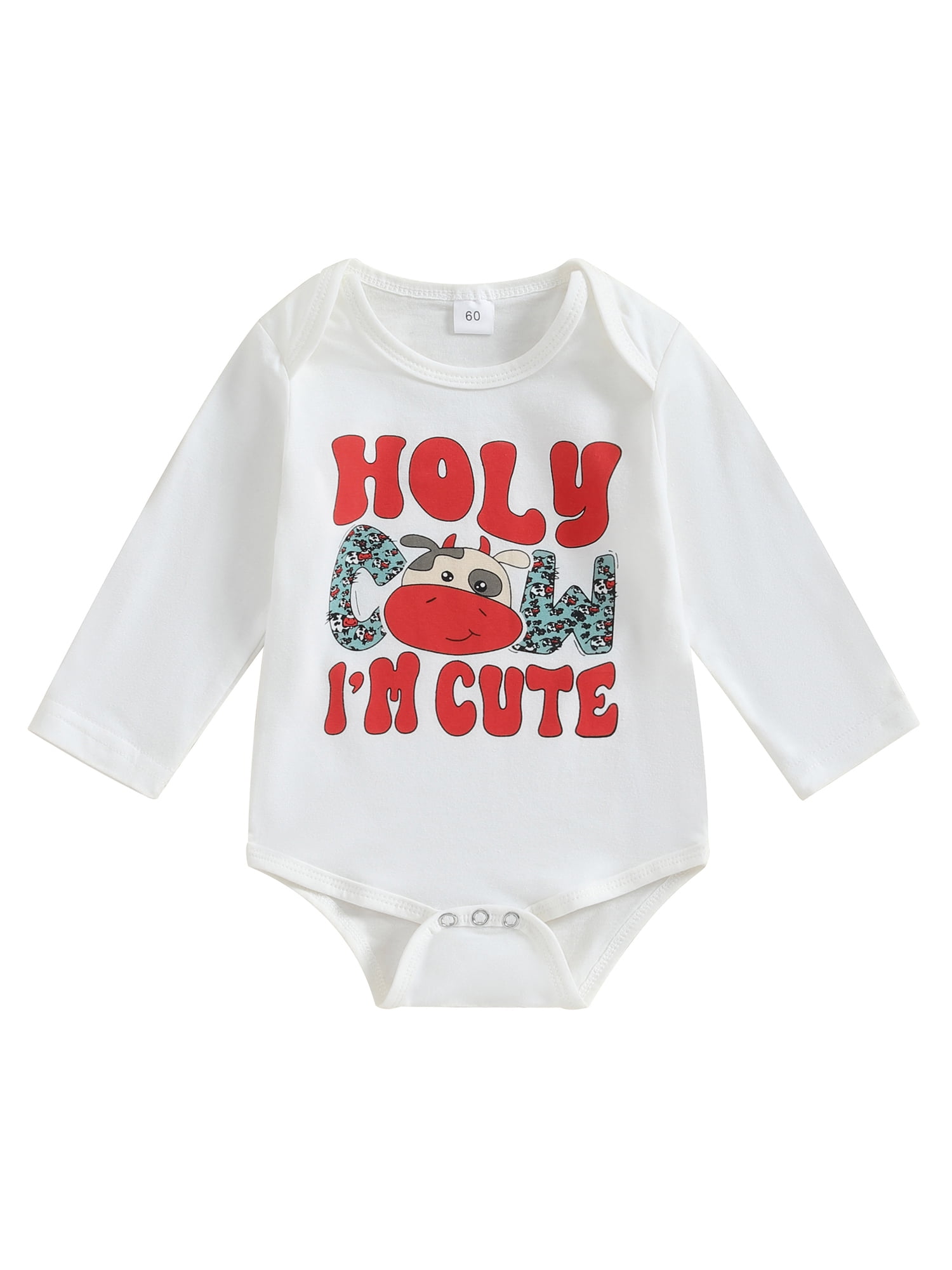 Canrulo Newborn Baby Girl Boy Romper Long Sleeve Letter Cow Print Bodysuit Jumpsuit Fall Clothes ...