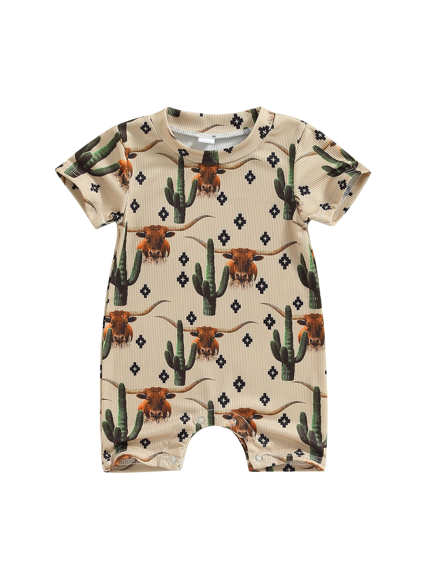 Canrulo Newborn Baby Girl Boy Western Clothes Cow Print Short Sleeve Romper Jumpsuit One Piece ...