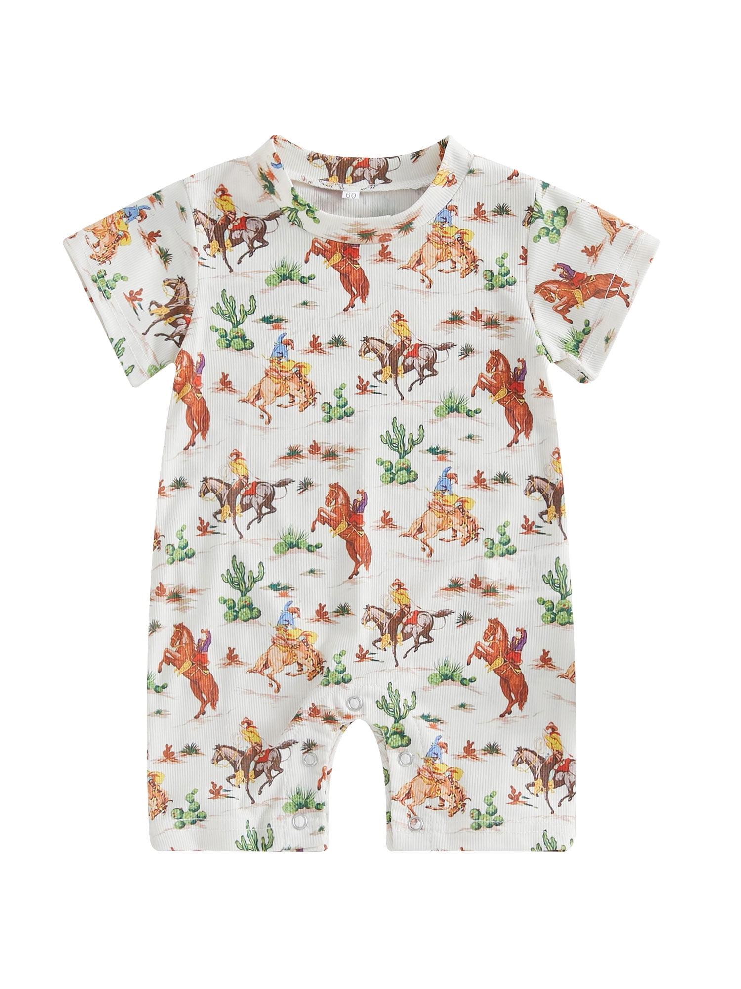 Canrulo Newborn Baby Girl Boy Western Clothes Short Sleeve Cow Print Romper One Piece Jumpsuit ...