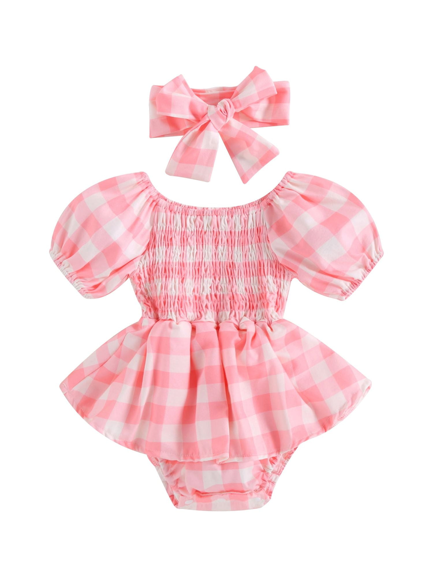 Canrulo Newborn Baby Girl Smocked Romper Dress Plaids Print Short Puff ...