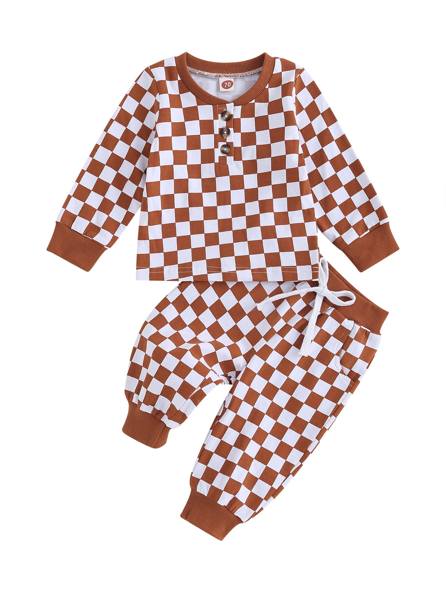 Canrulo Toddler Baby Boy Fall Winter Clothes Checkerboard Print Long ...