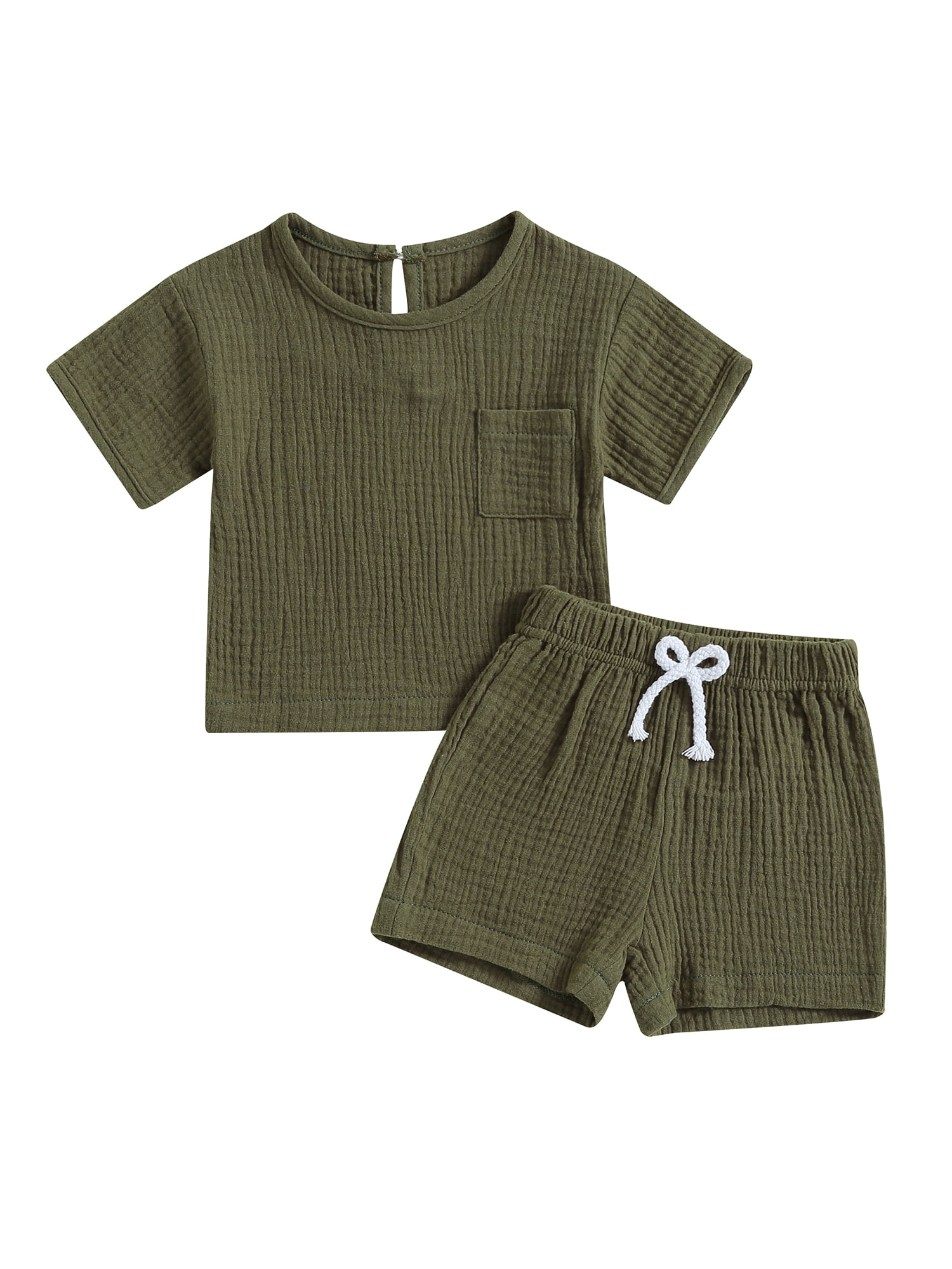 Canrulo Toddler Baby Boy Girl Summer Clothes Solid Cotton Linen Short ...