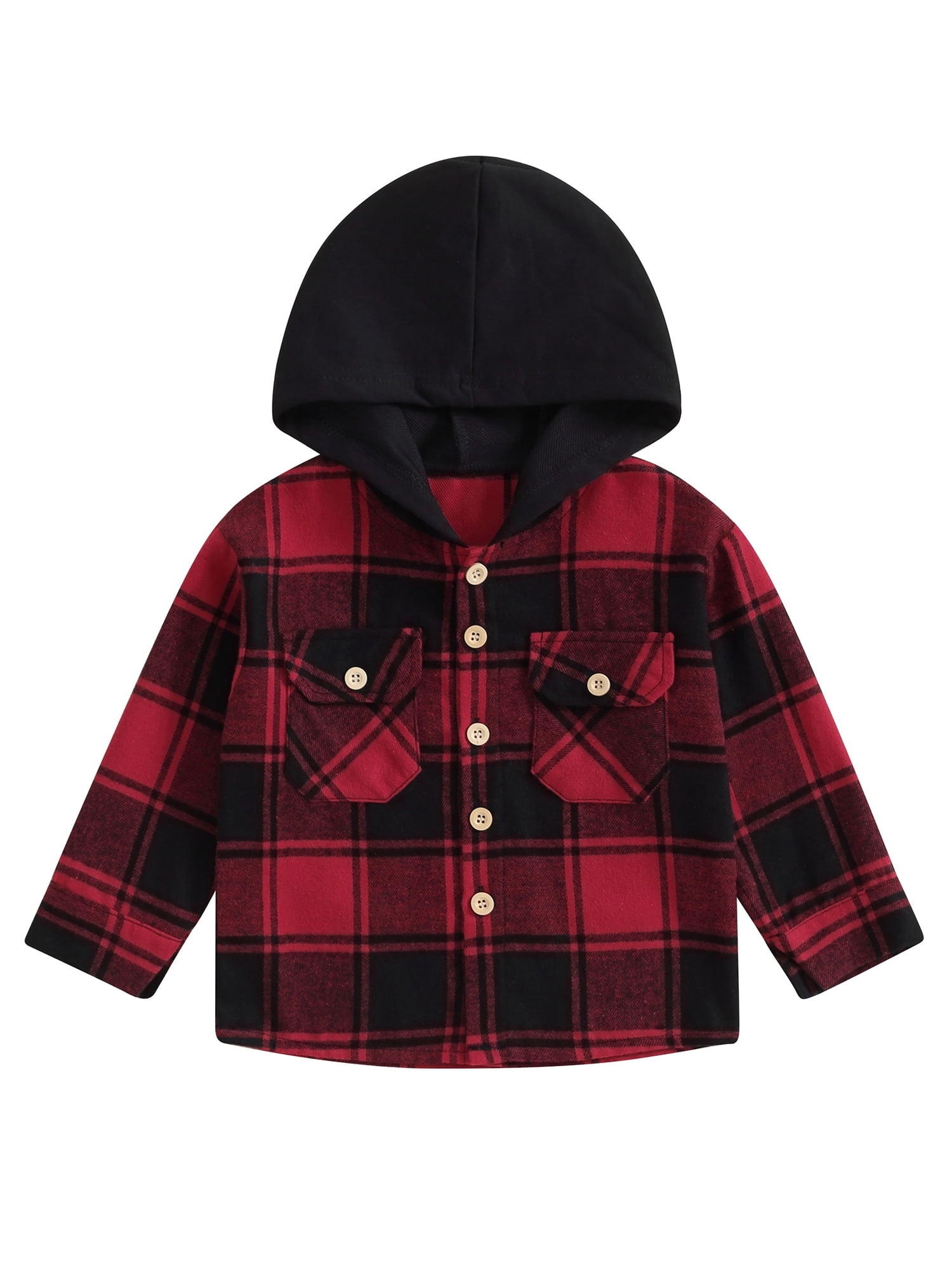 Canrulo Toddler Baby Boy Plaids Print Hooded Shirt Long Sleeve Button ...