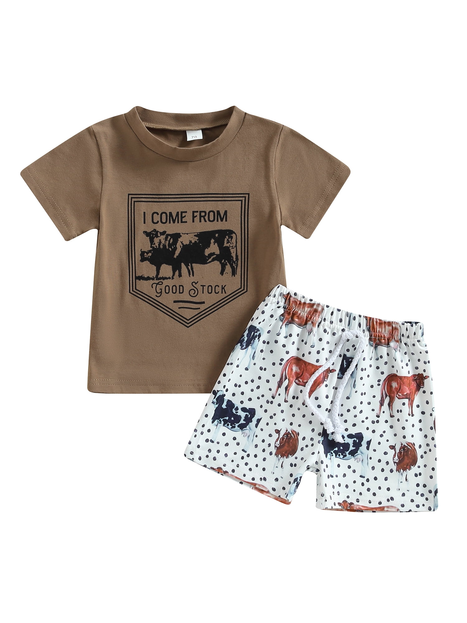 Canrulo Toddler Baby Boys Western Outfits Letter Short Sleeve T Shirt Tops Cow Print Shorts ...