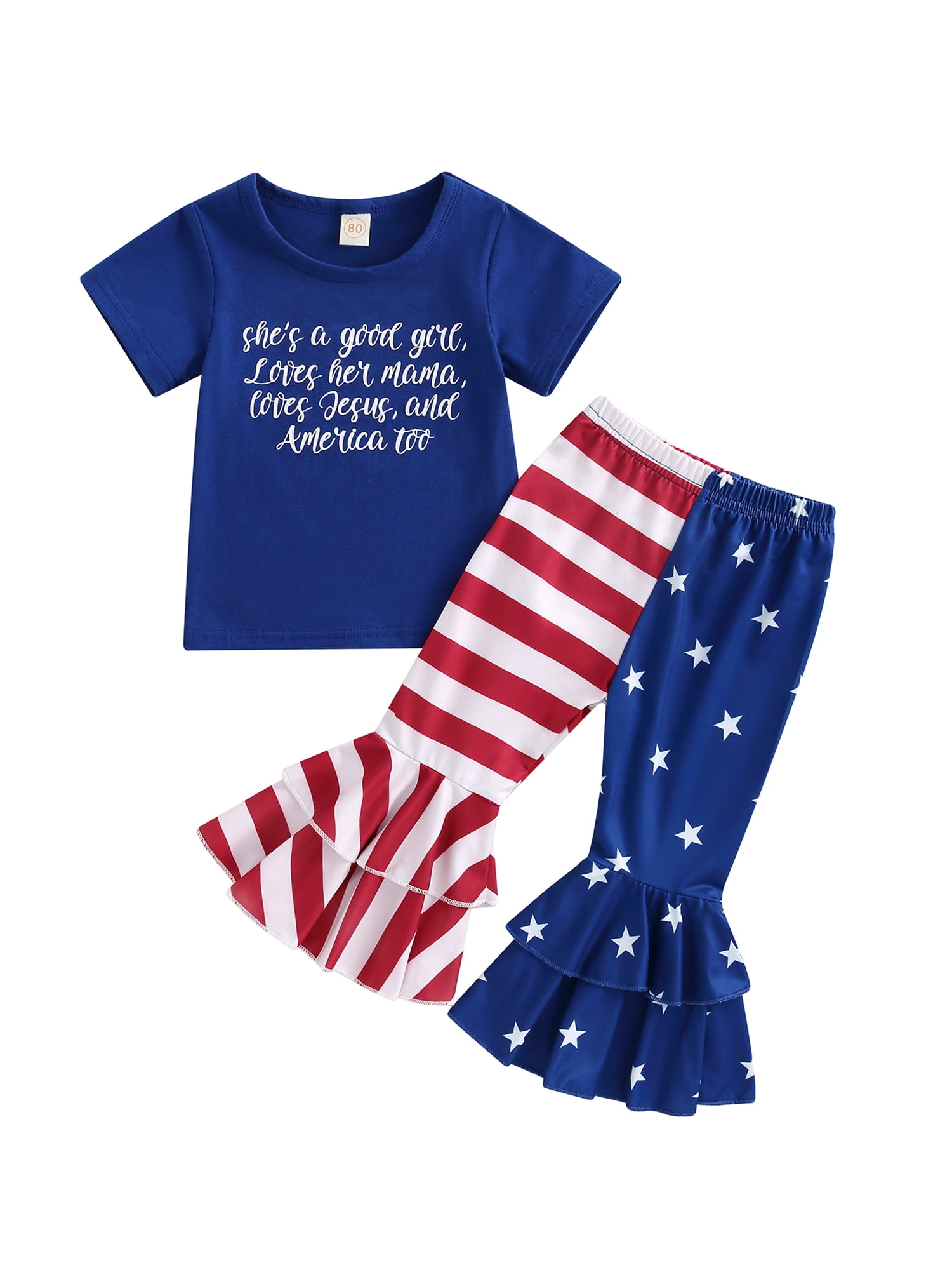 Canrulo Toddler Baby Girl 4th of July Outfits Letter Print Shirt ...