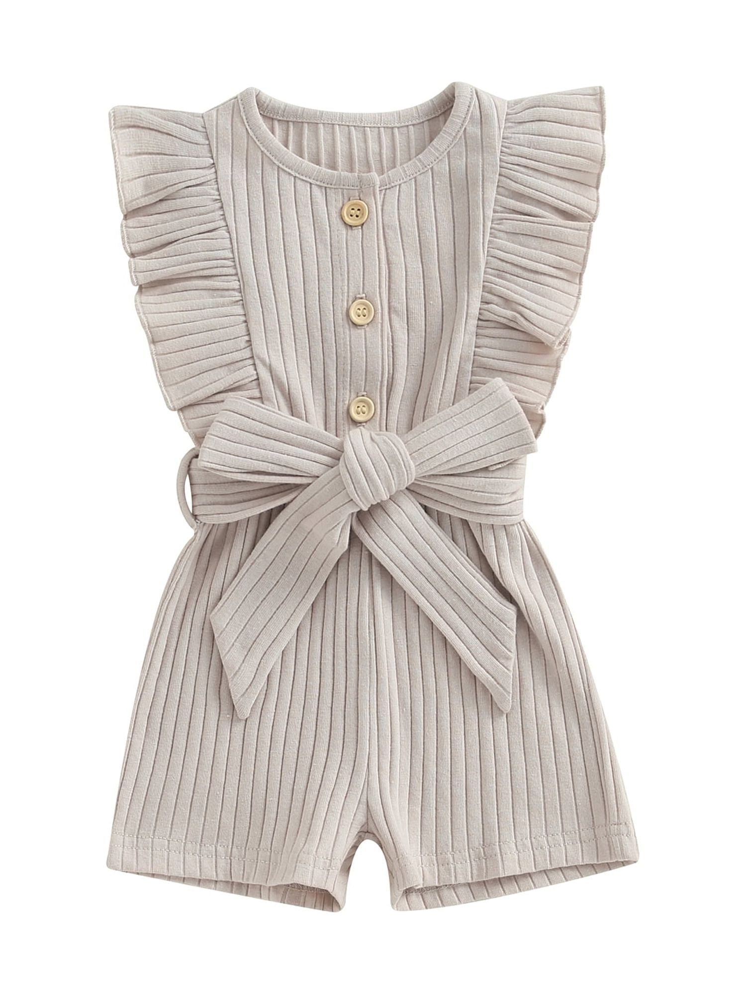 Canrulo Toddler Baby Girl Clothes Rompers Ribbed Ruffle Sleeveless ...