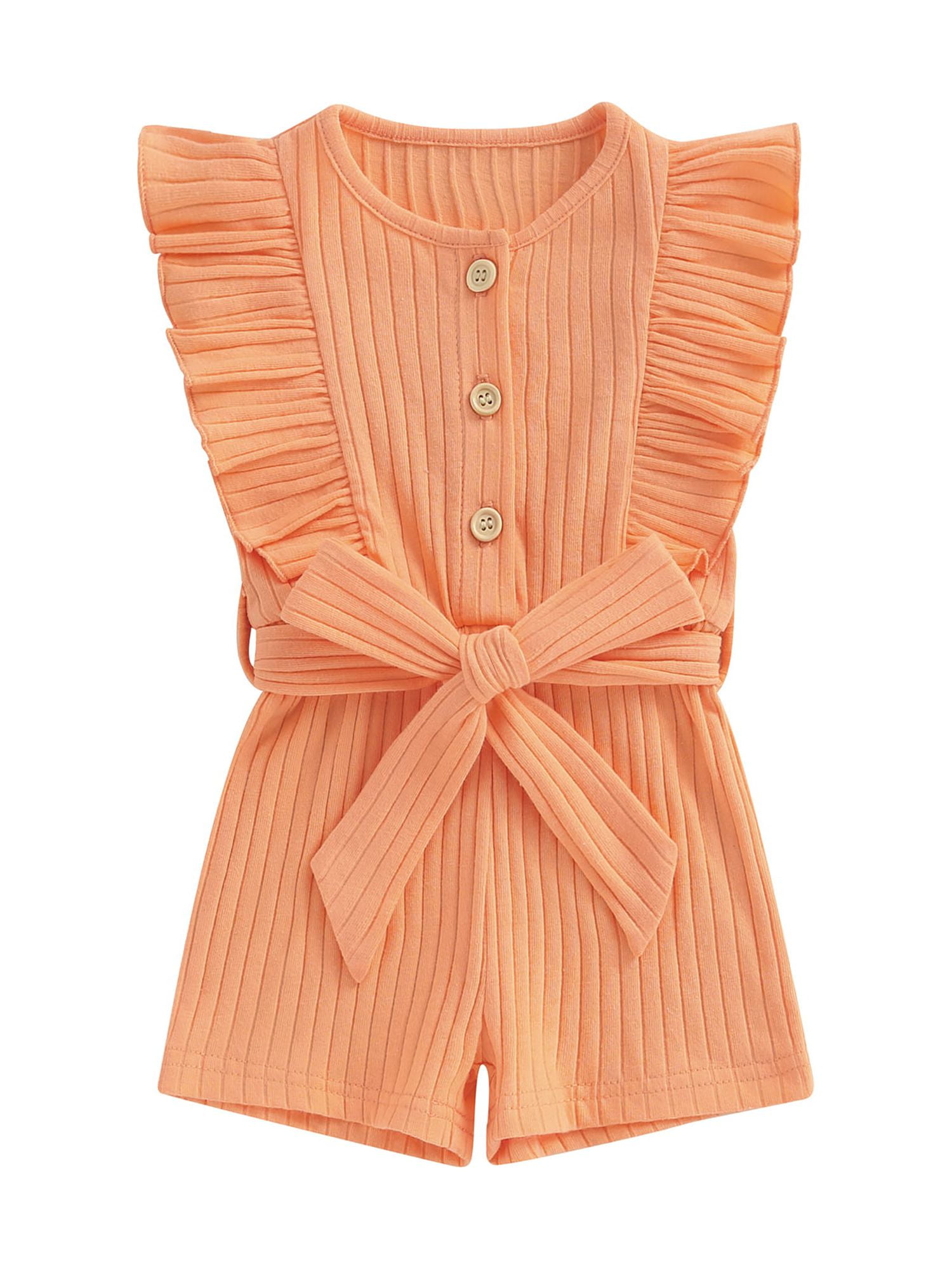 Canrulo Toddler Baby Girl Clothes Rompers Ribbed Ruffle Sleeveless ...