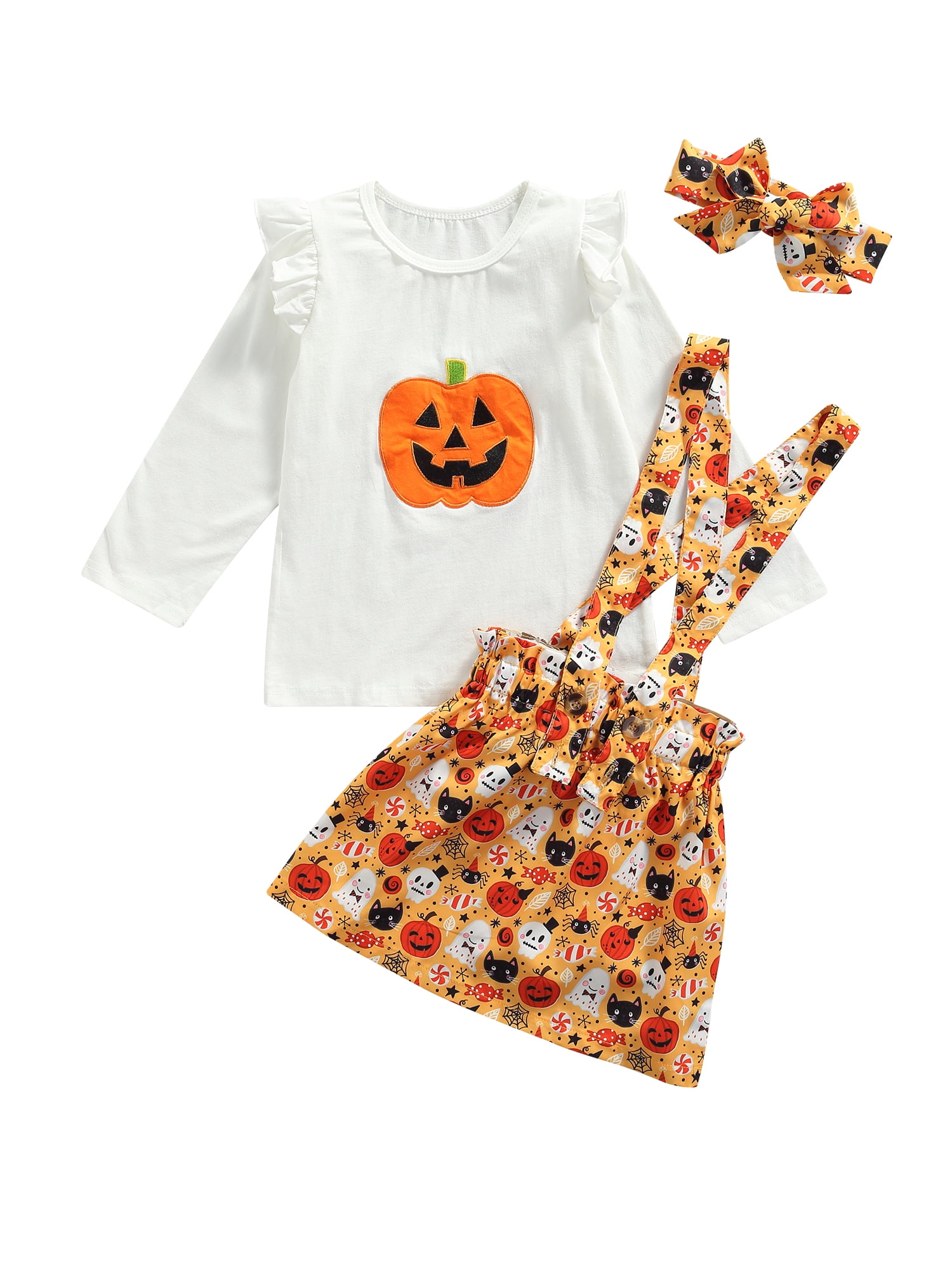 Canrulo Toddler Baby Girl Halloween Outfits Ruffle Long Sleeve Top ...