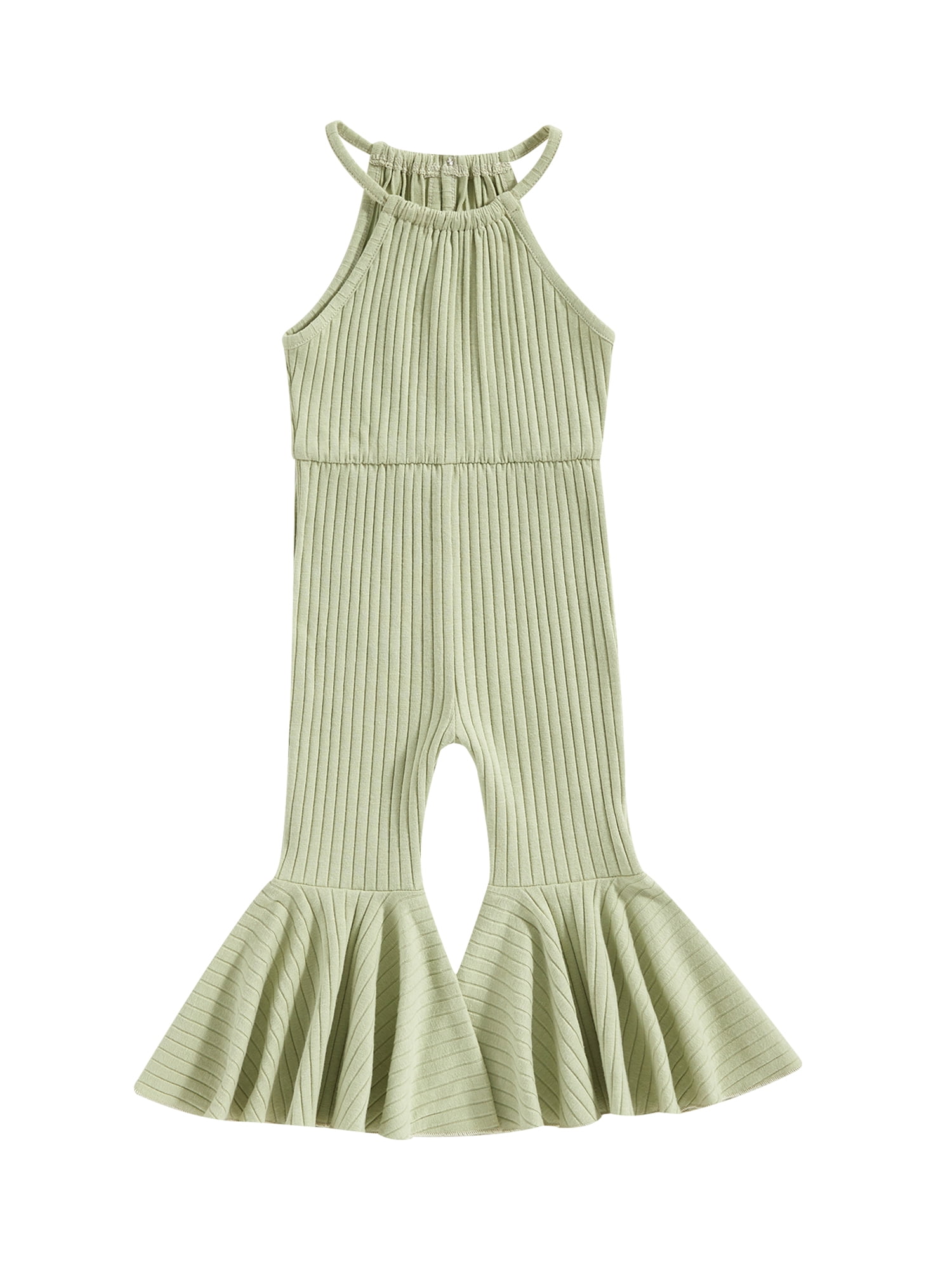 Canrulo Toddler Baby Girl Summer Clothes Sleeveless Romper Solid Color Ribbed Bell Bottoms ...