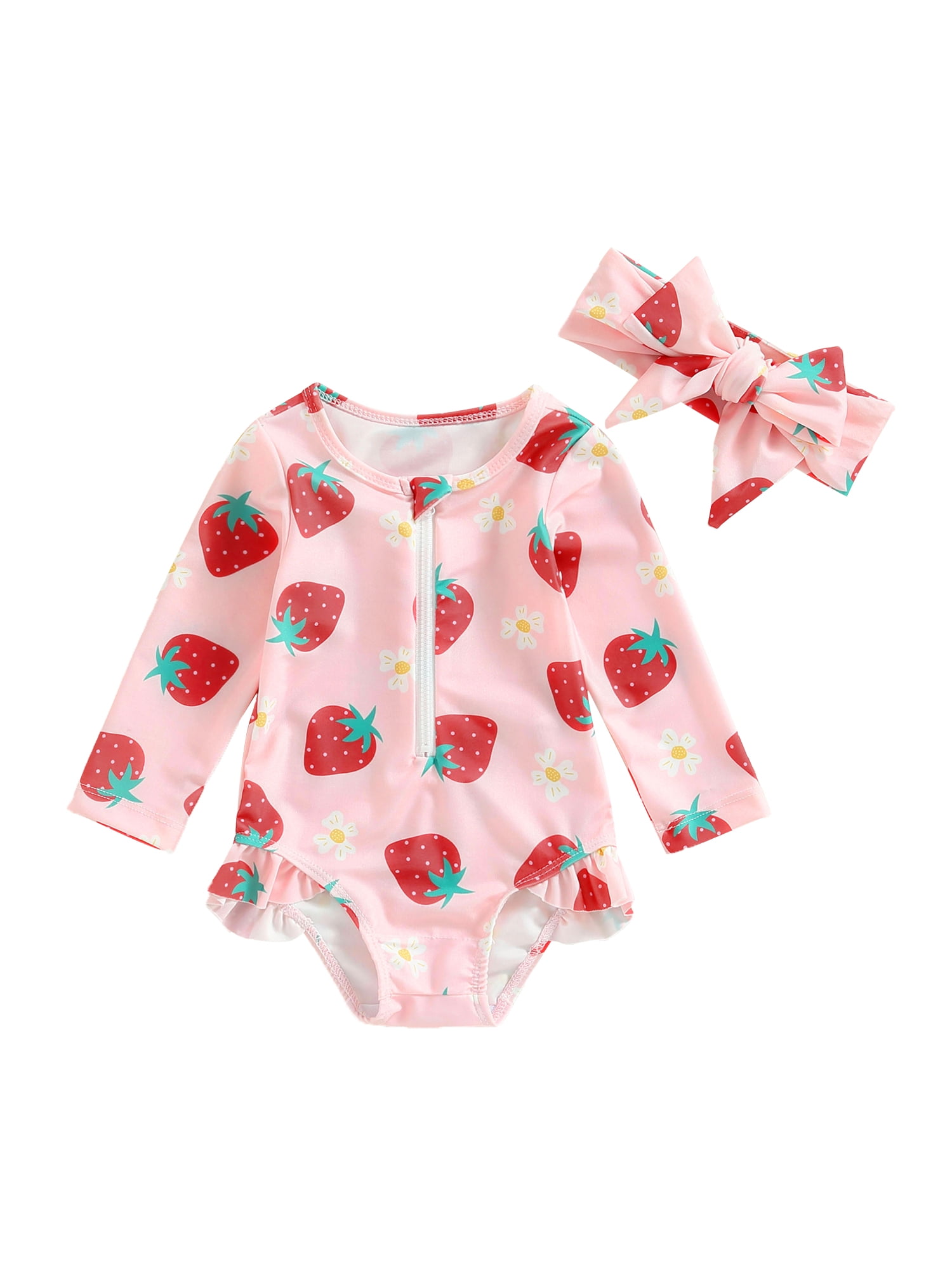 Canrulo Toddler Baby Girl Swimsuits Strawberry Print Zipper Jumpsuit ...