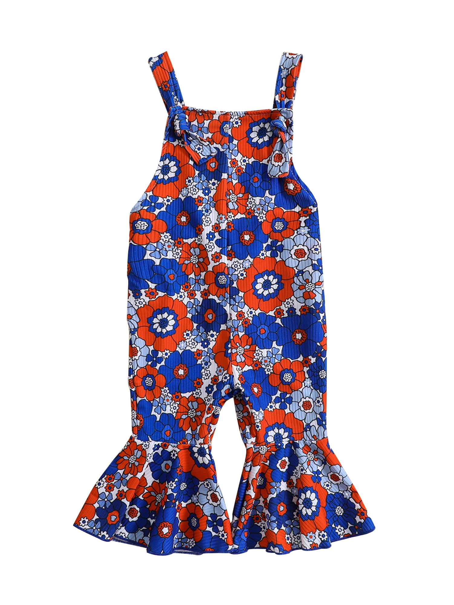 Canrulo Toddler Baby Girls 4th of July Outfit Floral Print Bell Bottom ...
