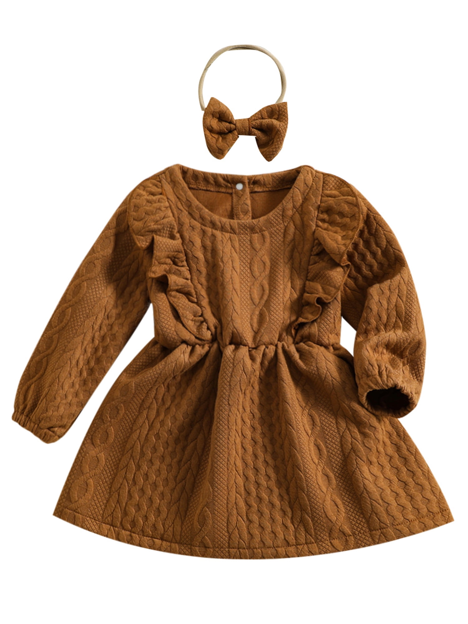 Canrulo Toddler Baby Girls Autumn Dress Solid Color Twist Jacquard Long ...