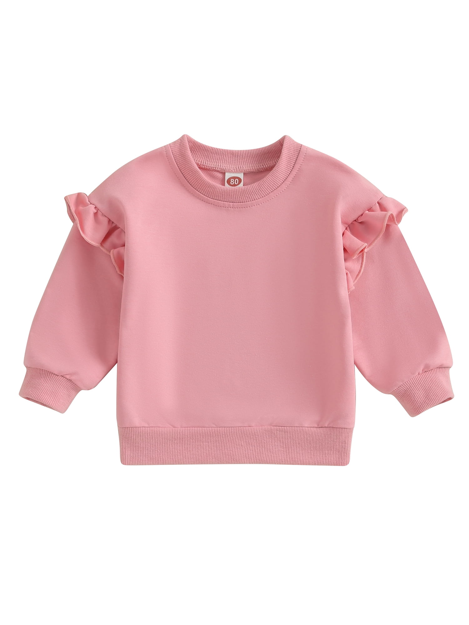 Canrulo Toddler Baby Girls Casual Sweatshirt Solid Color Long Sleeve Pullover Tops Loose Fit ...